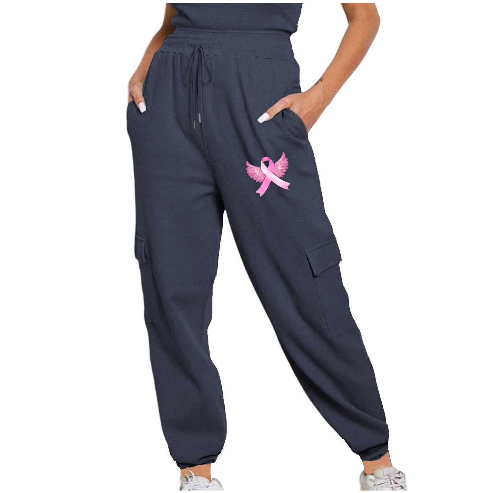 Fartey Baggy Cargo Sweatpants for Women Breast Cancer Awareness Ribbon ...