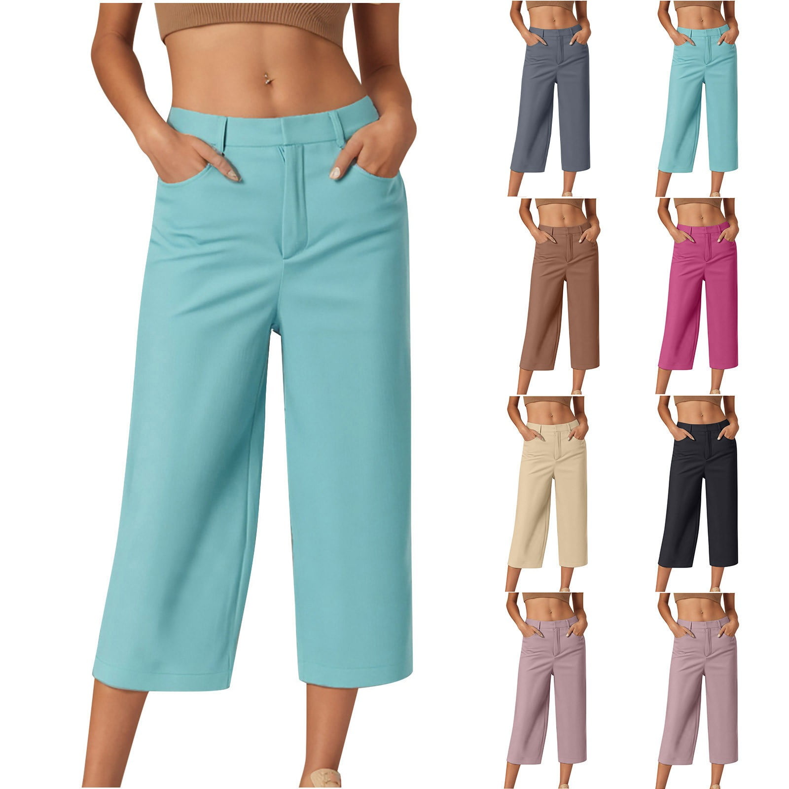 Fartey Capri Pants for Women High Waisted Dress Pants Business Casual ...