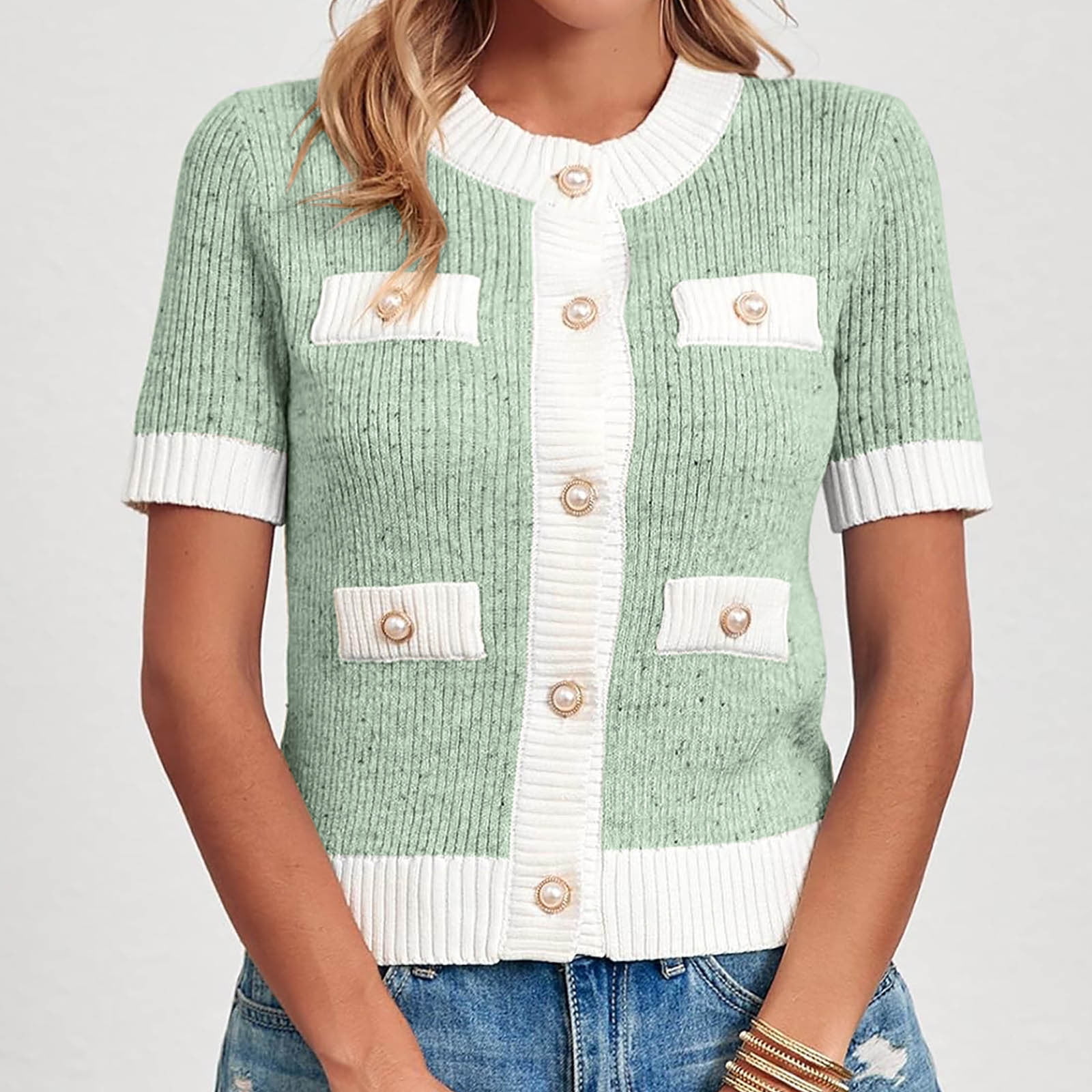 Fartey Cardigans Sweaters for Women Dressy Casual Short Sleeve Button ...