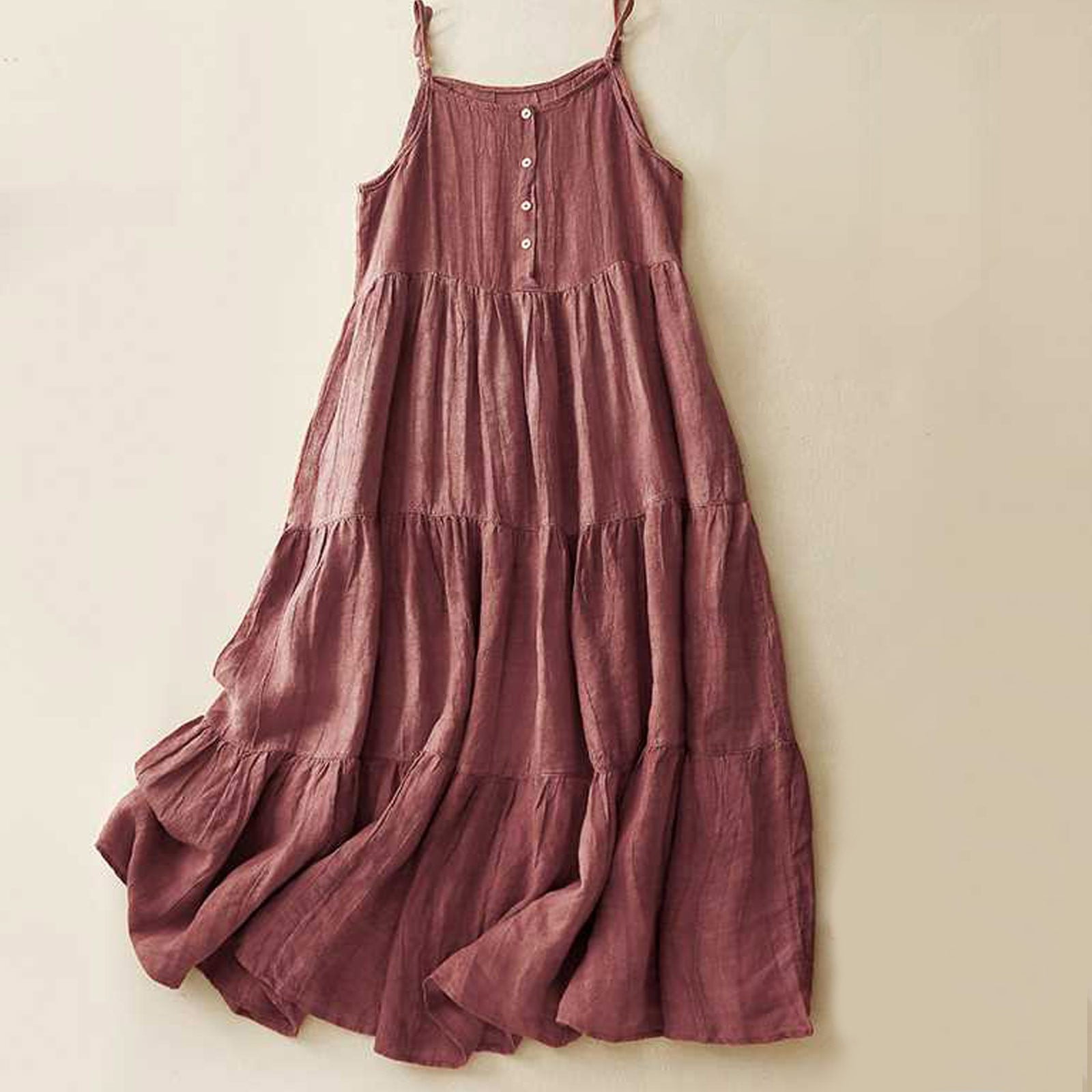 Fartey Cotton Linen Sundress for Women Casual Spaghetti Strap Button ...