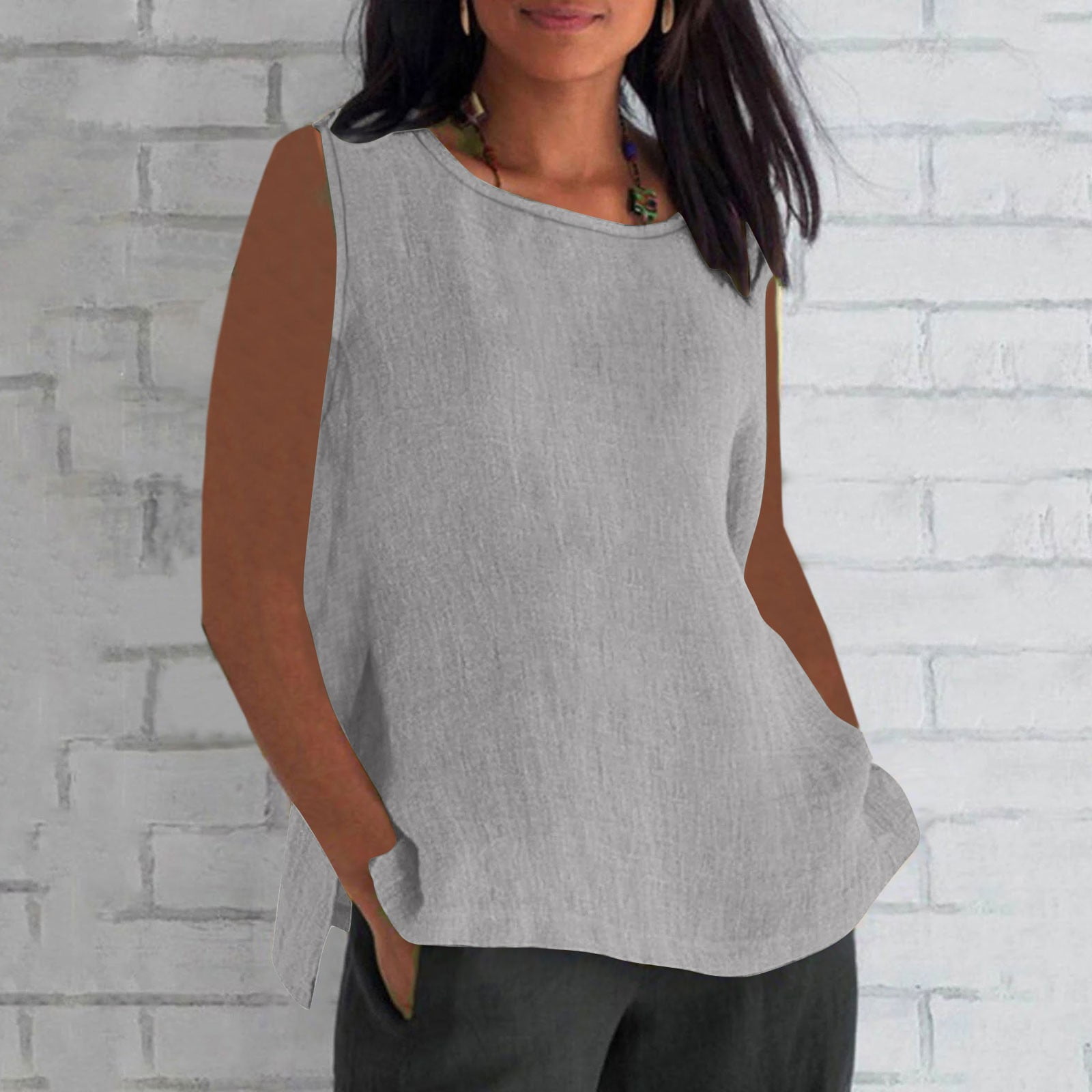 Fartey Cotton Linen Tank tops for Women Lightweight Breathable Summer ...