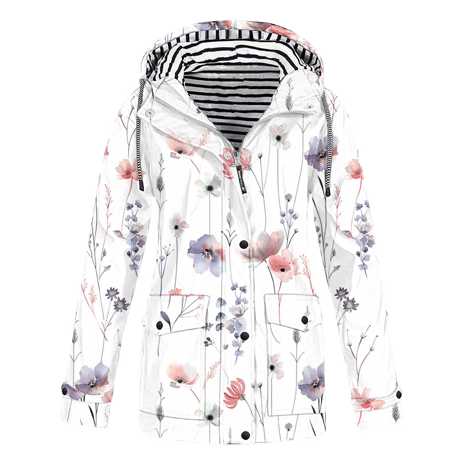 Fartey Cute Floral Print Rain Coat for Women Plus Size Waterproof ...