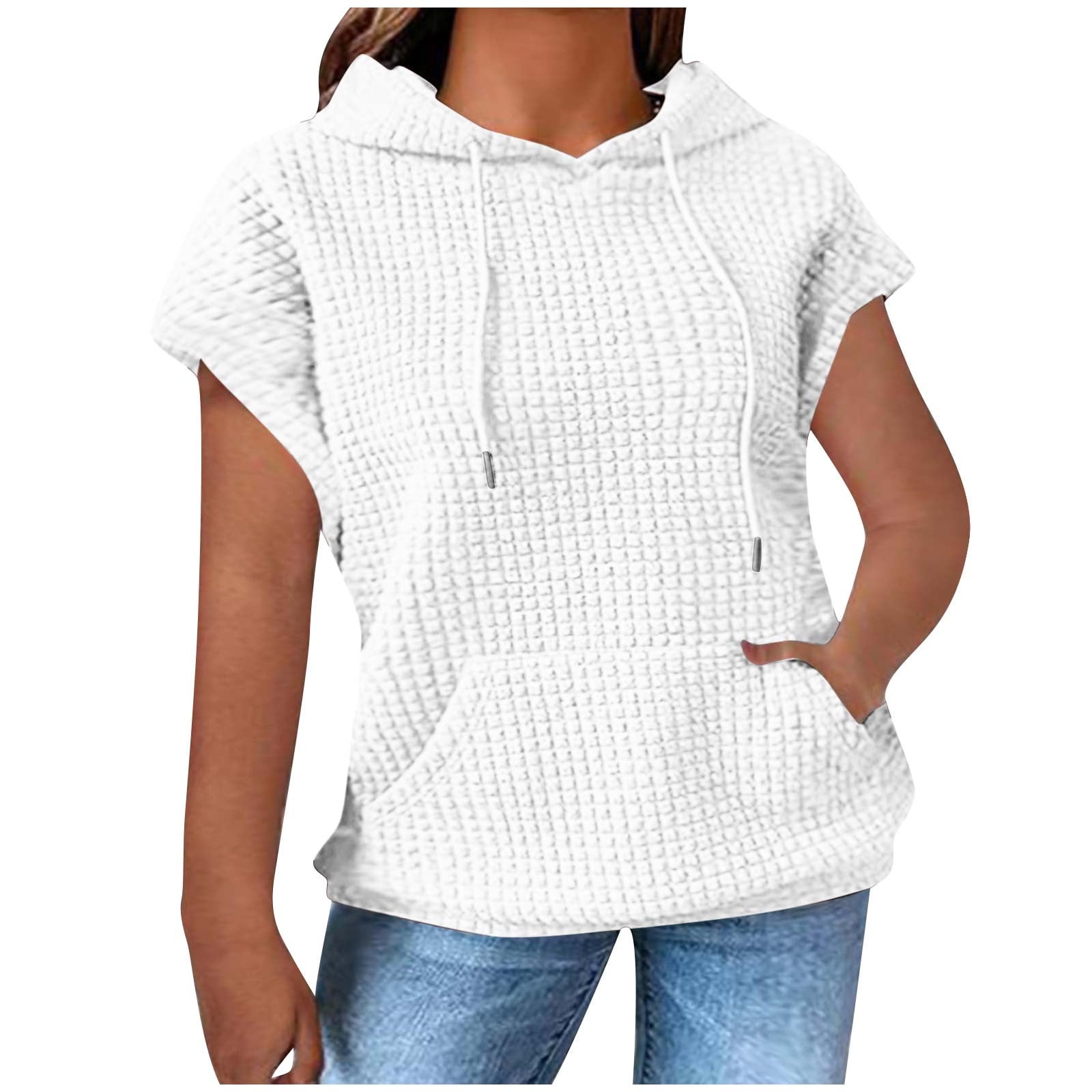 Fartey Hoodies for Women Casual Short Sleeve Drawstring Hooded ...