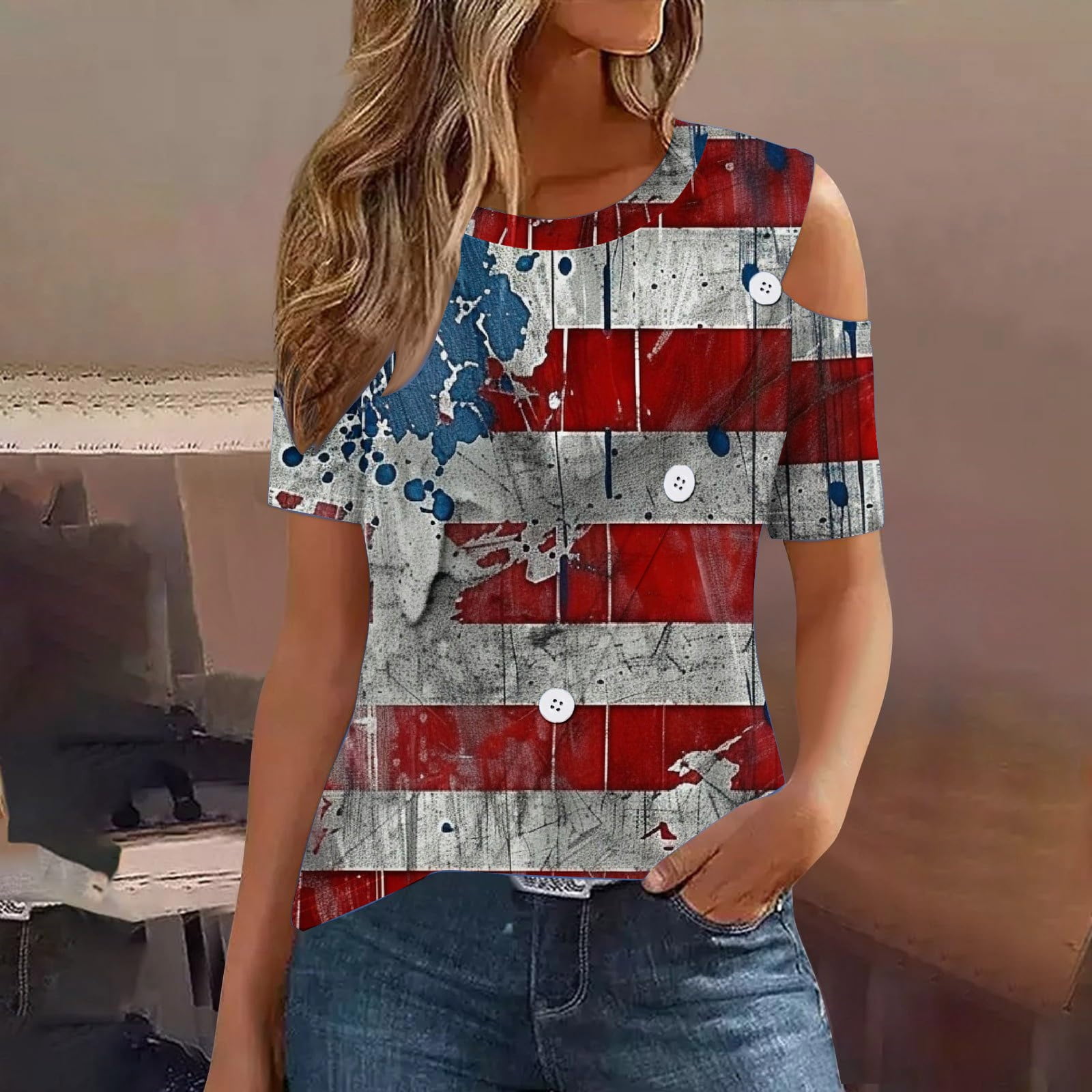 Fartey Independence Day Tunic Tops for Women Trendy Cold Shoulder Shirt ...
