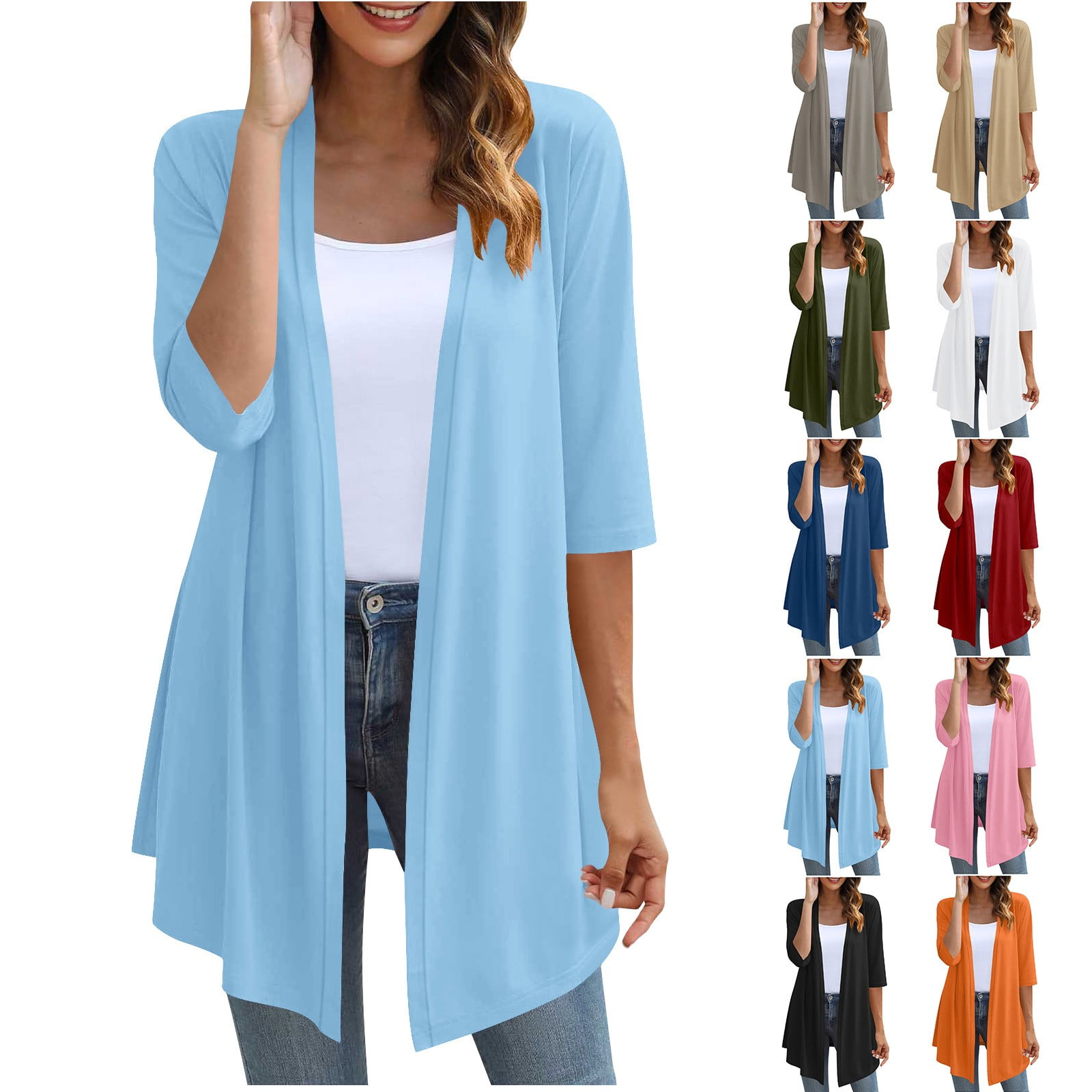 Fartey Lightweight Cardigans for Women Dressy Casual 3/4 Sleeve ...