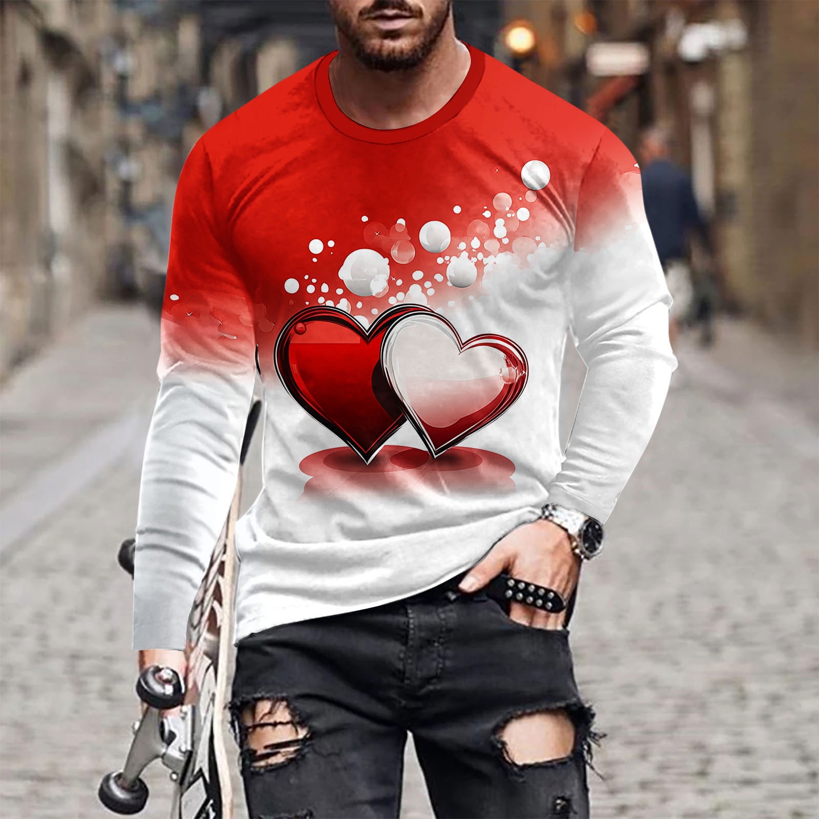 Fartey Men's Valentine's Day T Shirts Clearance Big and Tall Long Sleeve Crew Neck Workout ...