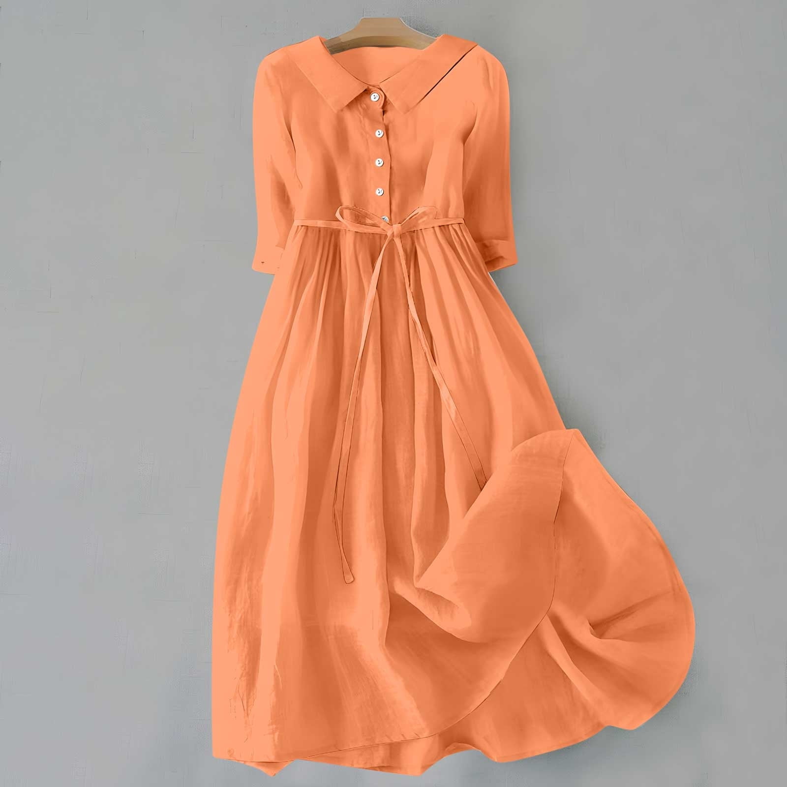 Fartey Midi Dresses For Women Casual Retro Solid Color Cotton Linen