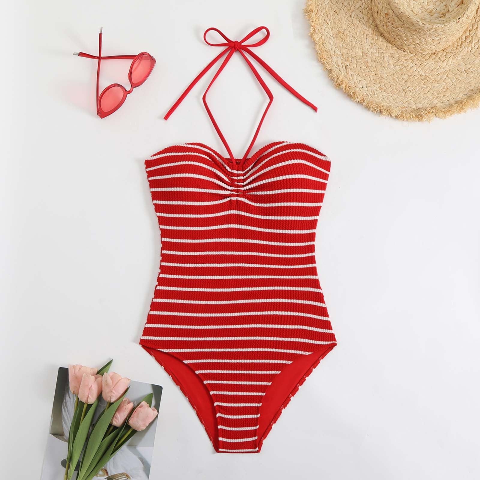 Fartey One Piece Bathing Suit for Women Trendy Striped Color Block ...