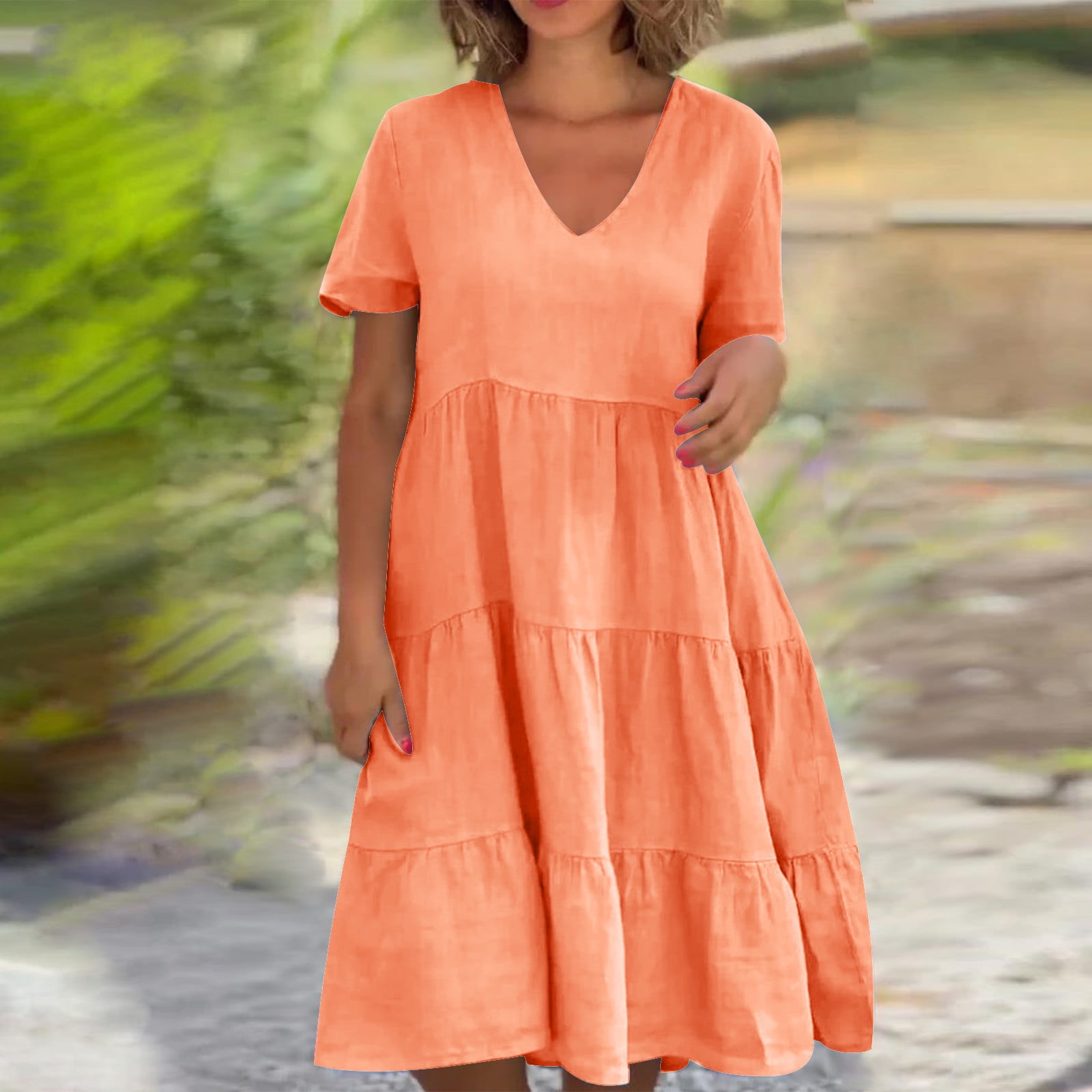 Fartey Plus Size Cotton Linen Dresses for Women 2025 Summer Casual V ...