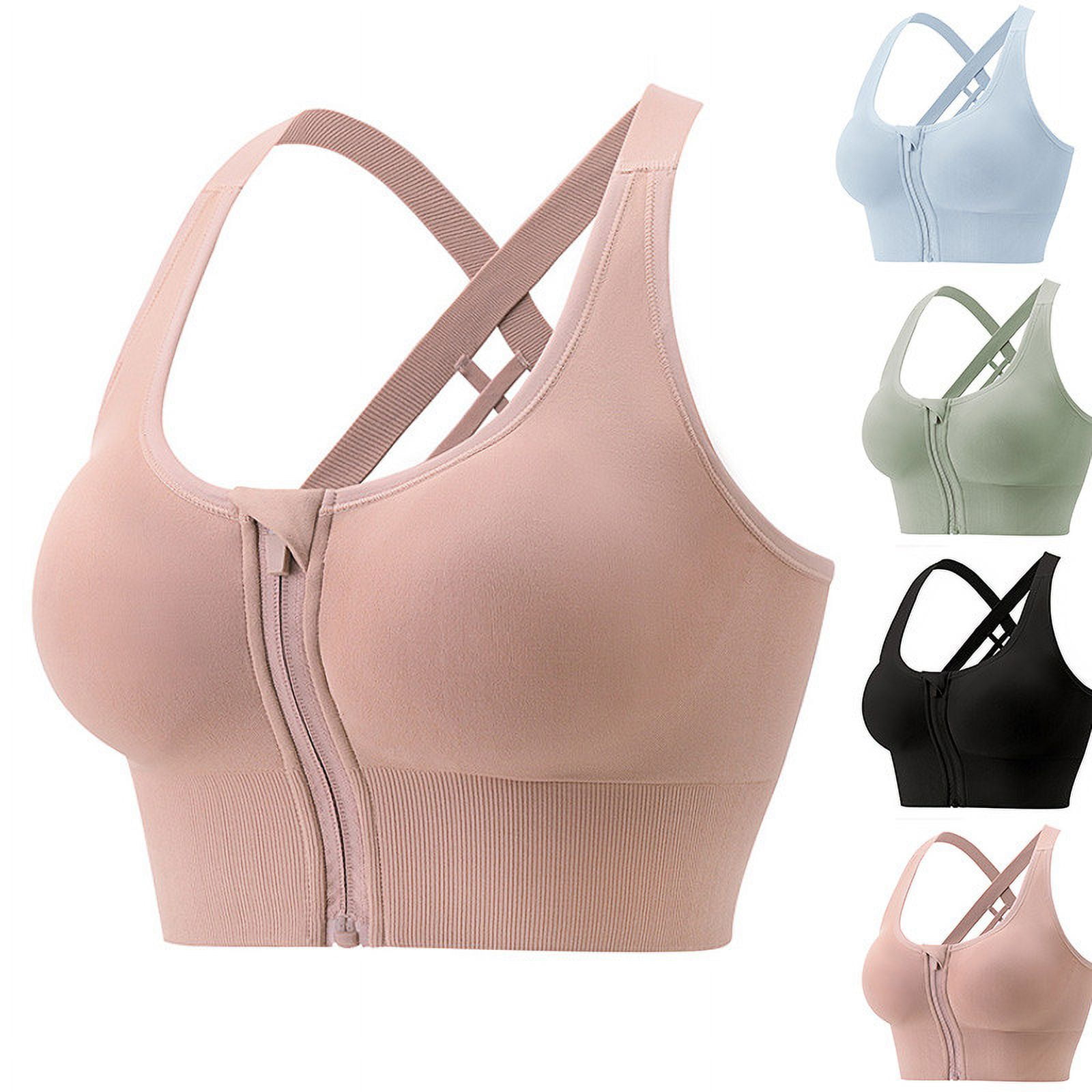 Fartey Plus Size Front Zip Sports Bra for Women Criss Cross Back Bras ...