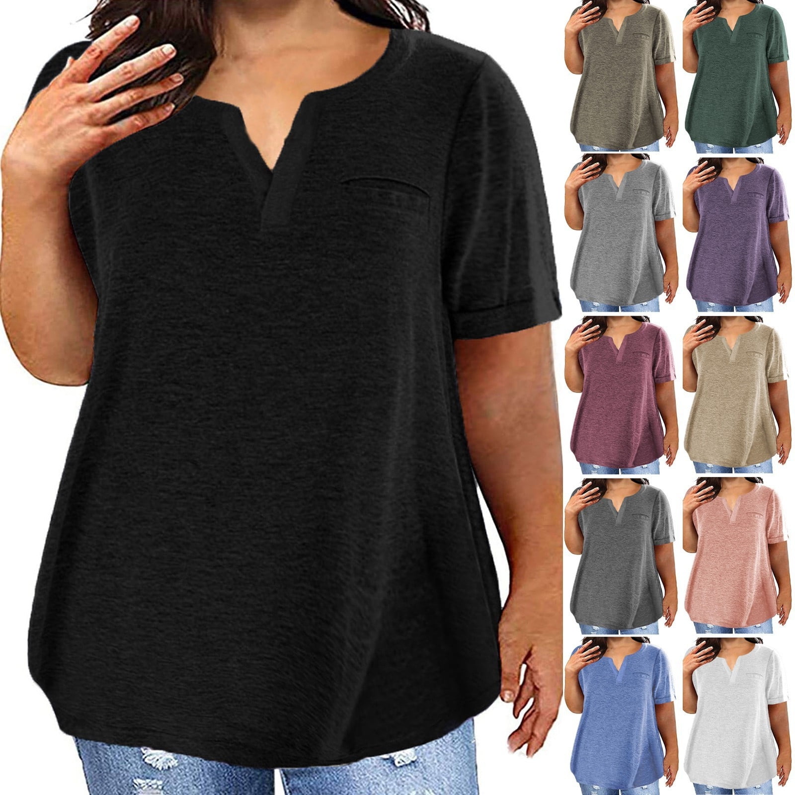 Fartey Plus Size Tops for Women Trendy Oversized Summer V Neck T Shirts Soft Lightweight Short ...