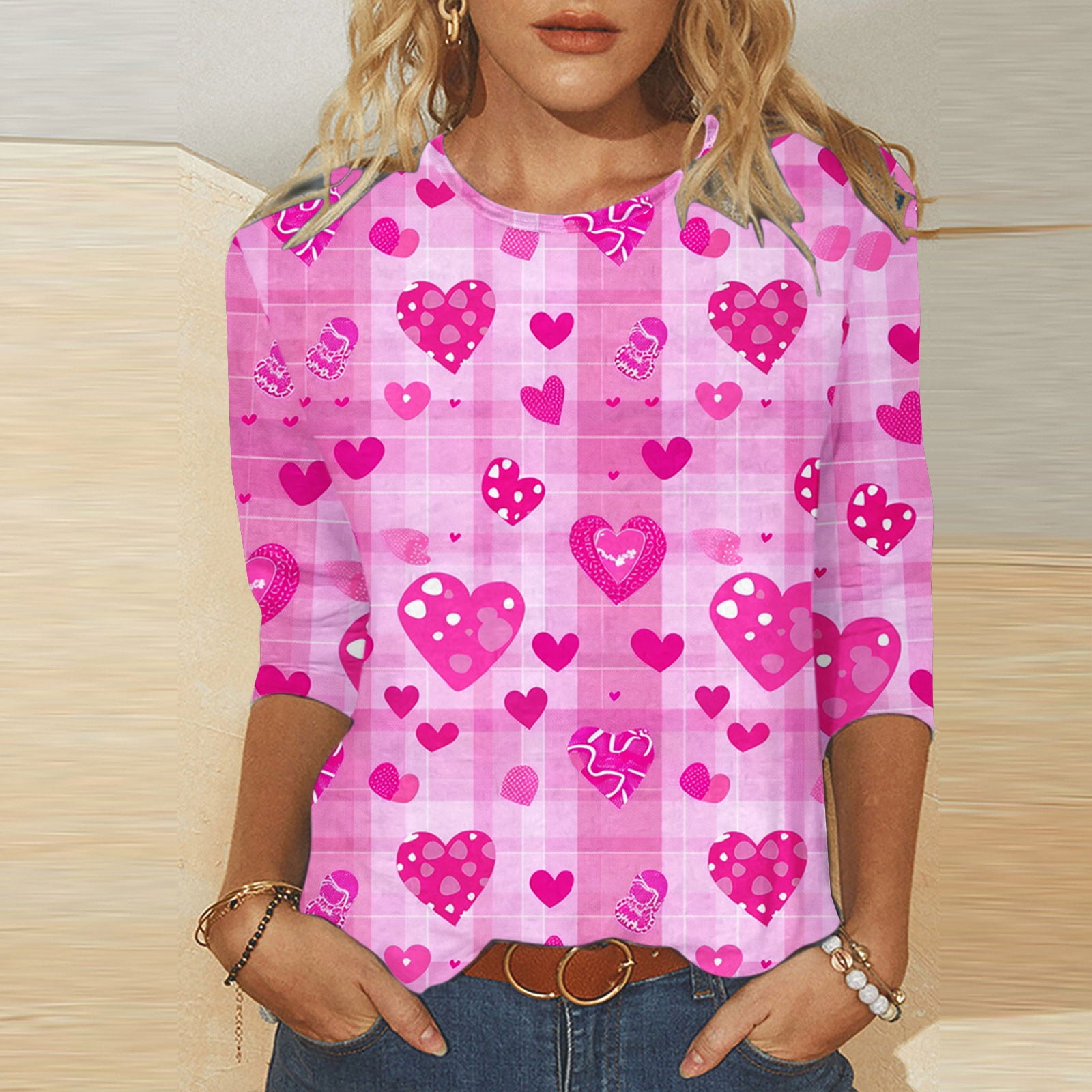 Fartey Plus Size Valentines Day T Shirts for Women Trendy Valentine's Pink Tops Dressy Casual 3/ ...