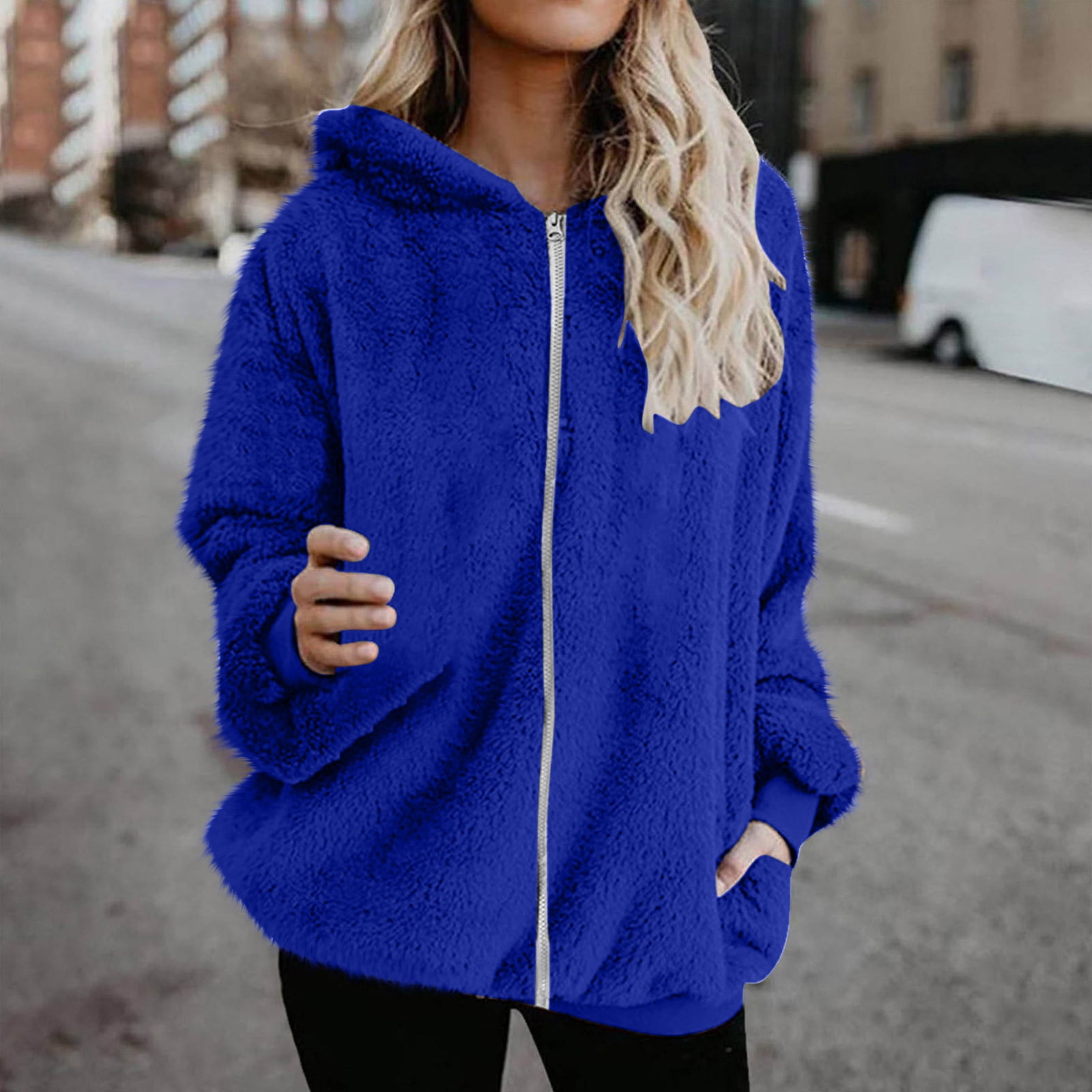 Fartey Plus Size Winter Fleece Coat for Women Fuzzy Zip Up Hoodie Coats Casual Loose Long Sleeve ...