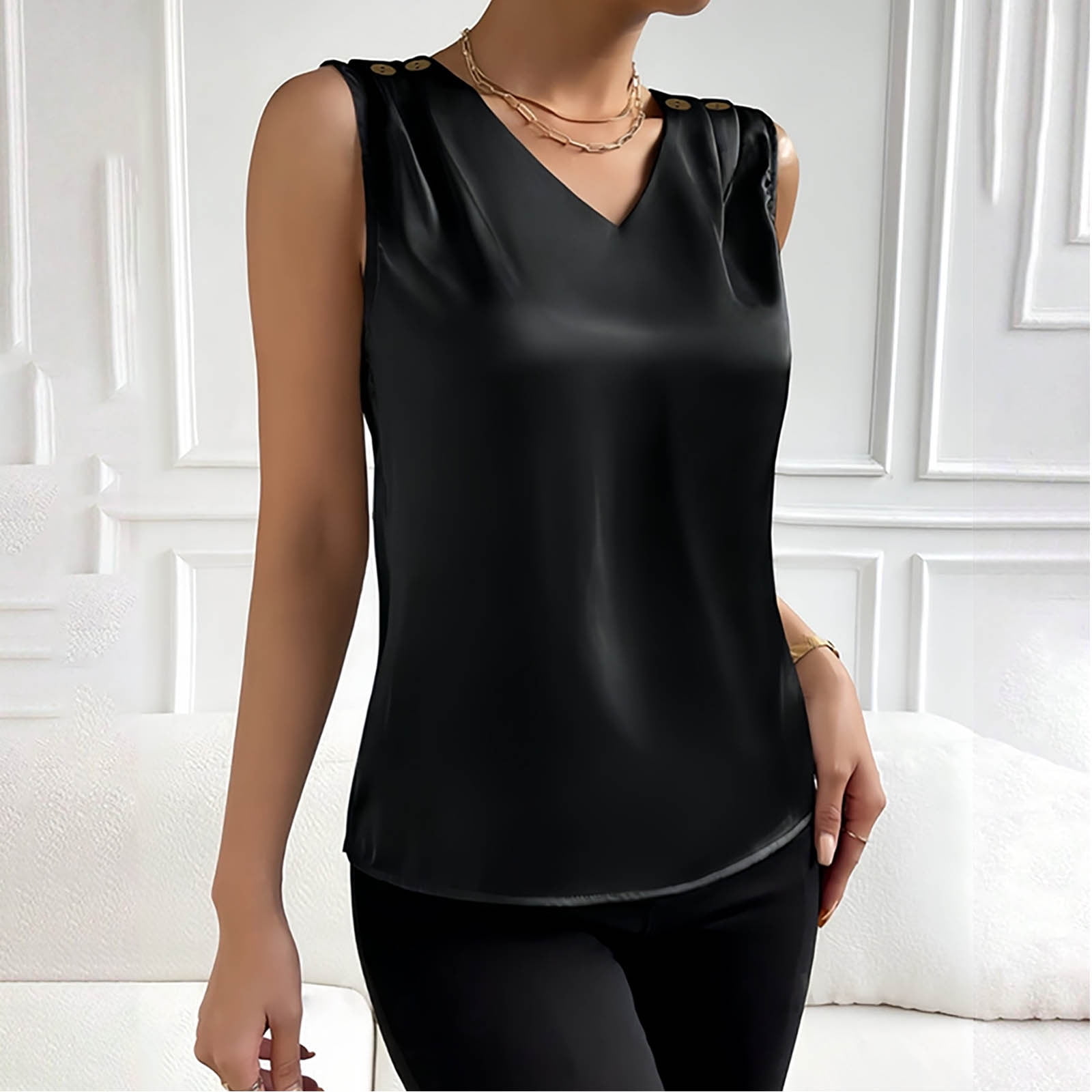 Fartey Silk Satin Tank Tops for Women Elegant V Neck Sleeveless Shirt ...