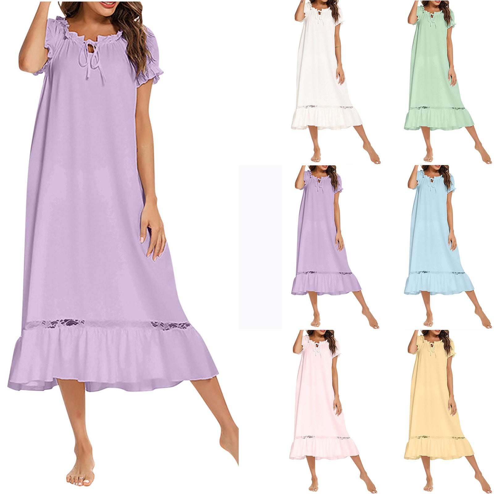 Fartey Sleepwear for Women Loose Flowy Long Nightgowns Puff Short ...
