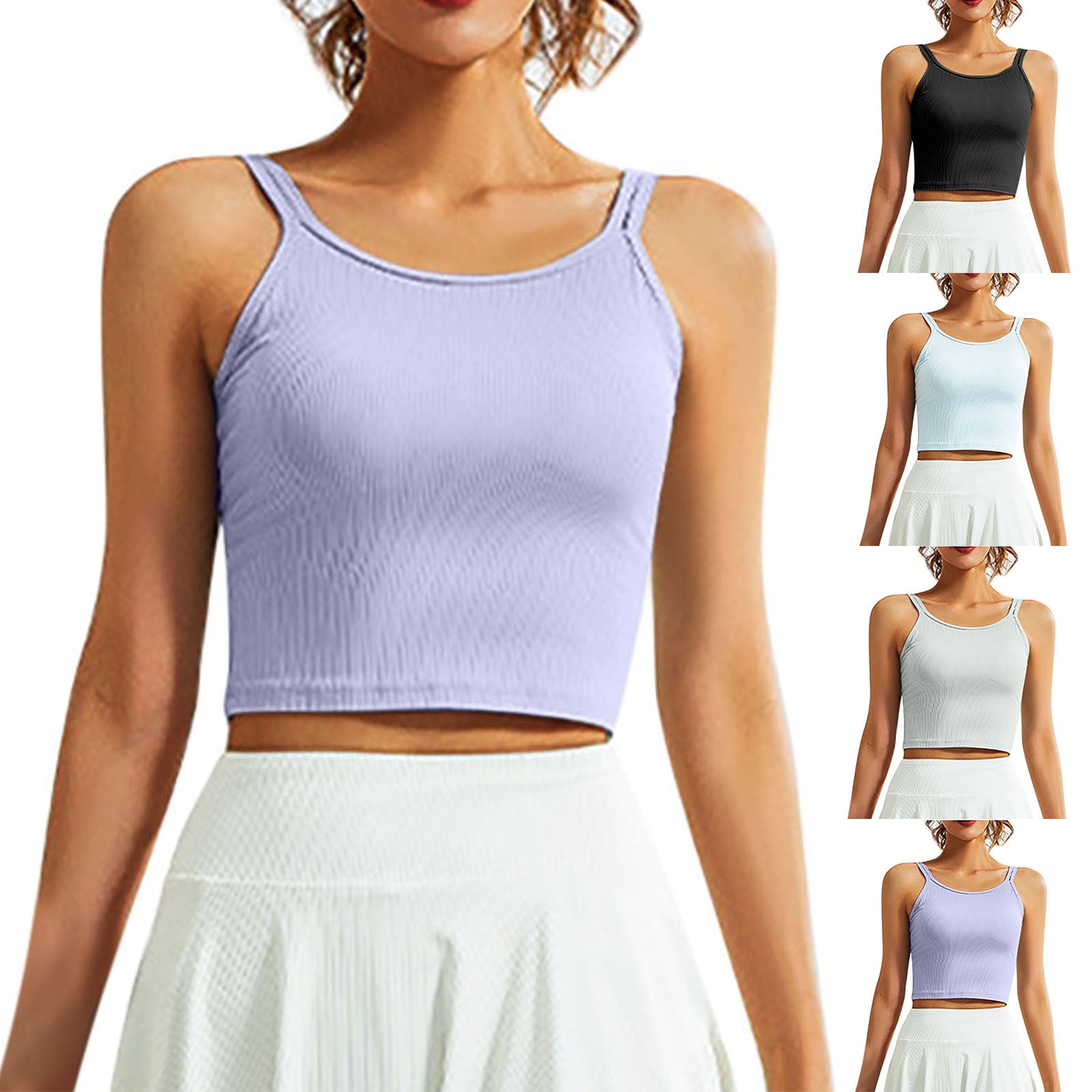 Fartey Spaghetti Straps Ribbed Knit Tank Tops for Women Workout Yoga ...