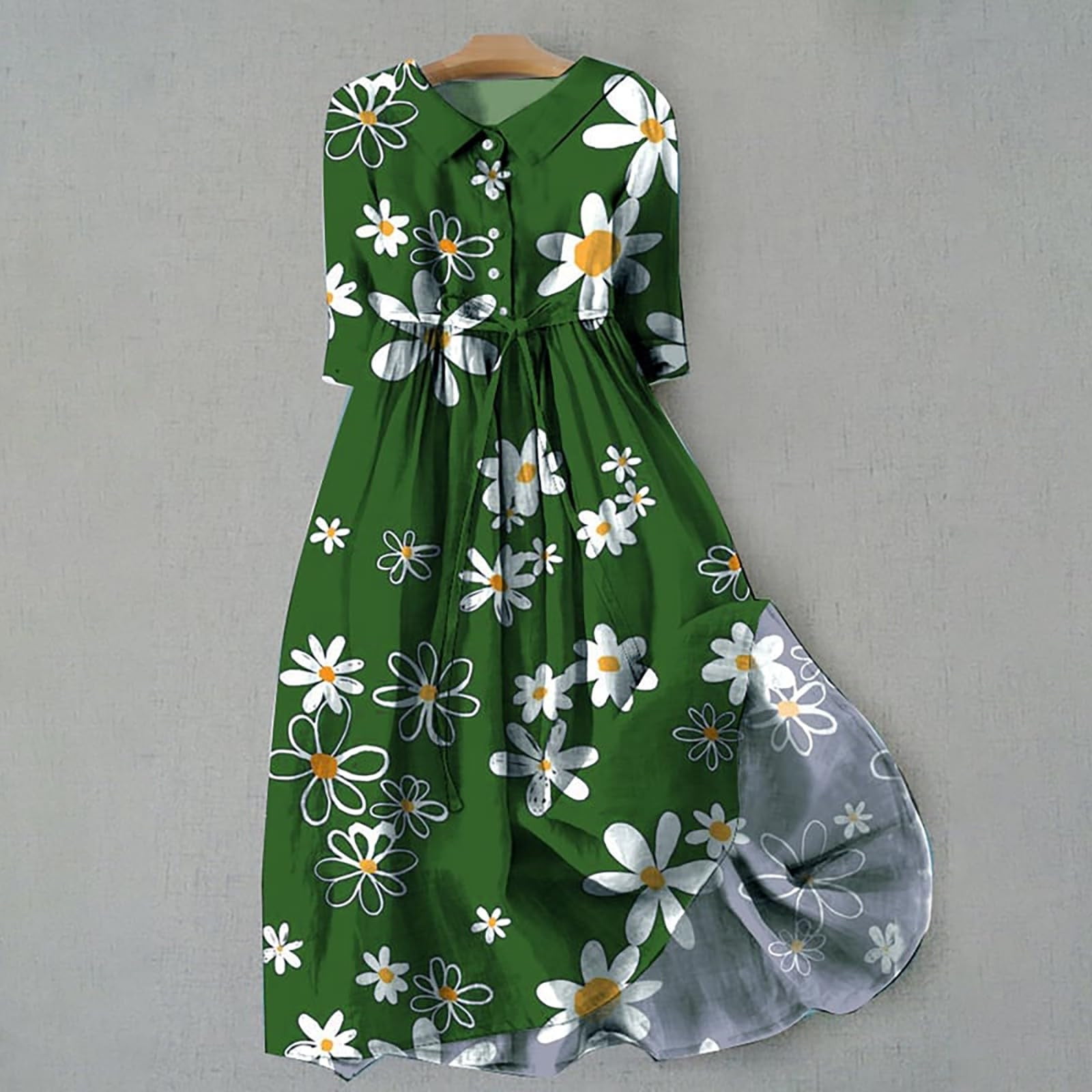 Fartey Summer Dresses for Women Fashion Floral Print Cotton Linen Midi ...