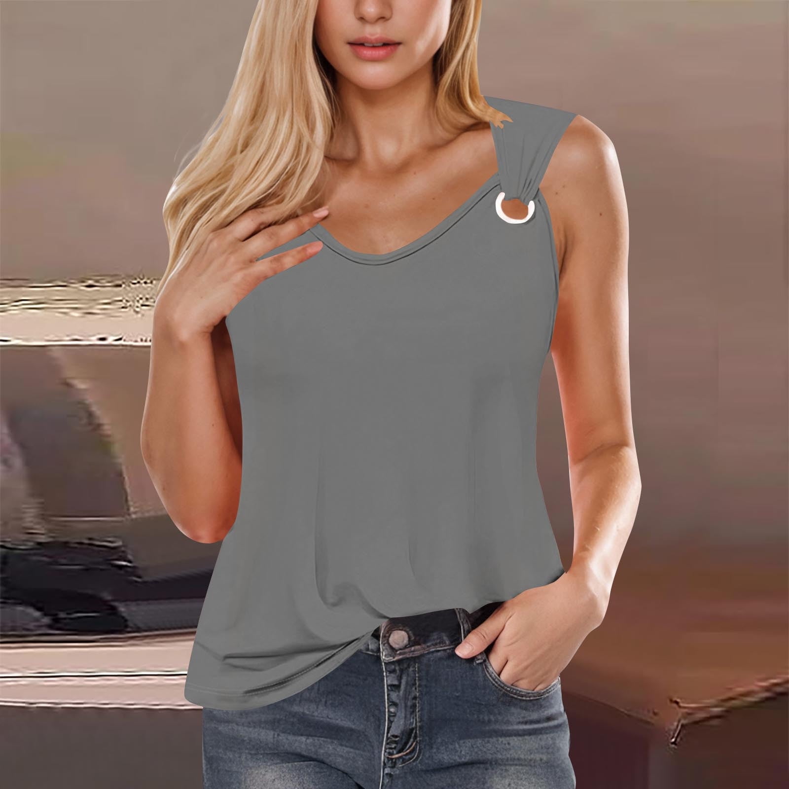 Fartey Summer Tank Tops for Women 2025 Dressy Casual V Neck Sleeveless ...