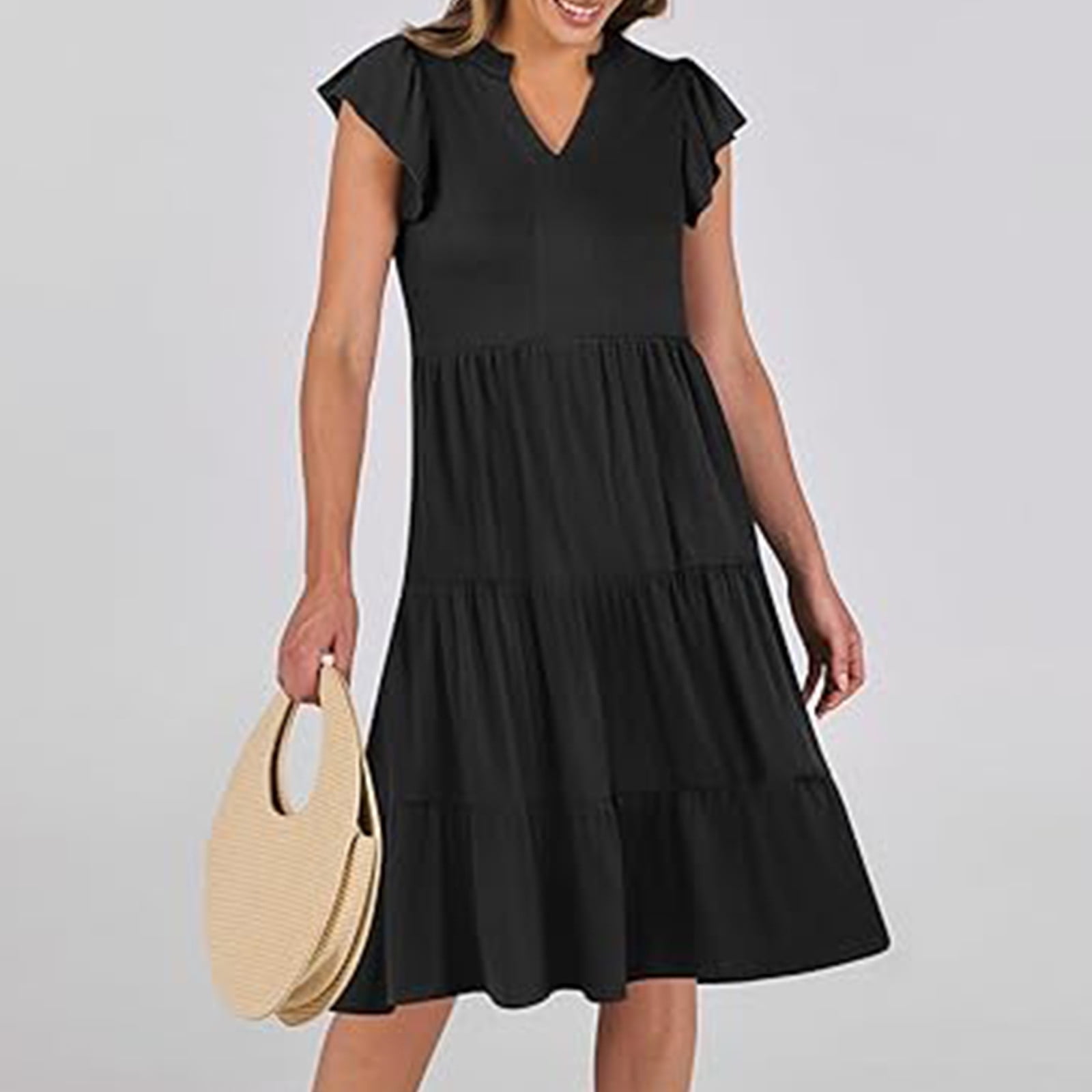 Fartey Sundresses for Women 2025 Flowy Cap Sleeve Tiered Ruffle Dress ...