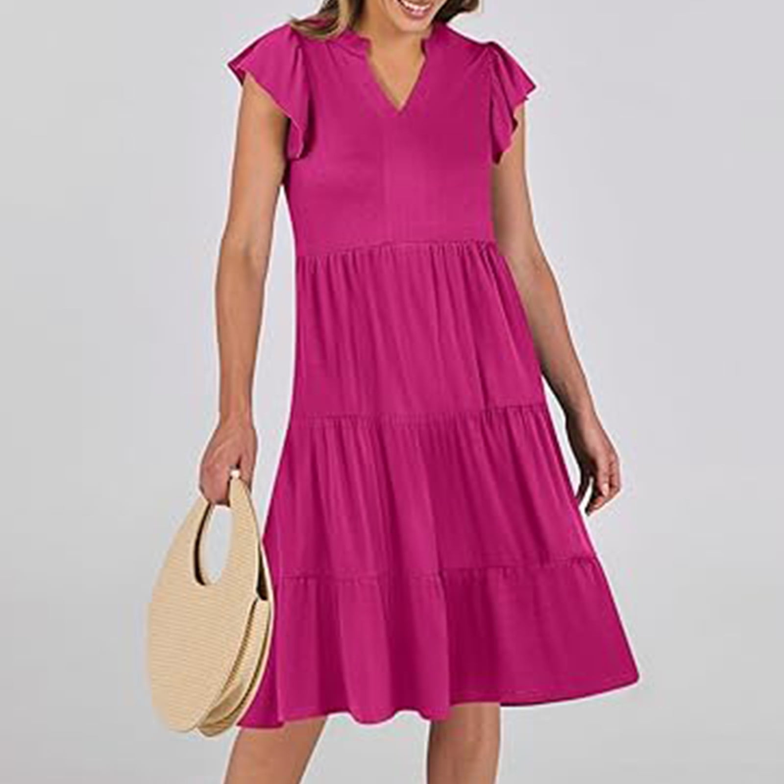 Fartey Sundresses for Women 2025 Flowy Cap Sleeve Tiered Ruffle Dress ...