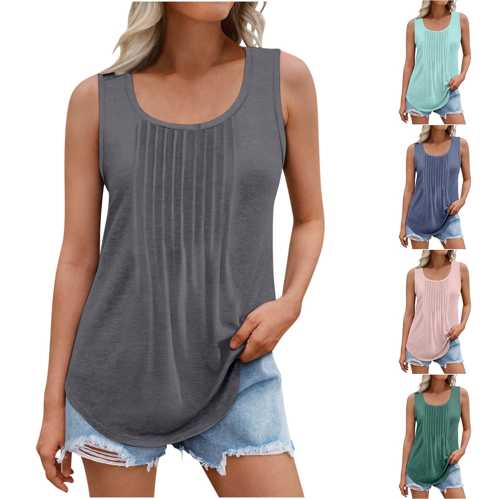 Fartey Tank Tops for Women 2025 Plus Size Summer Sleeveless Shirt Loose Casual Scoop Neck ...