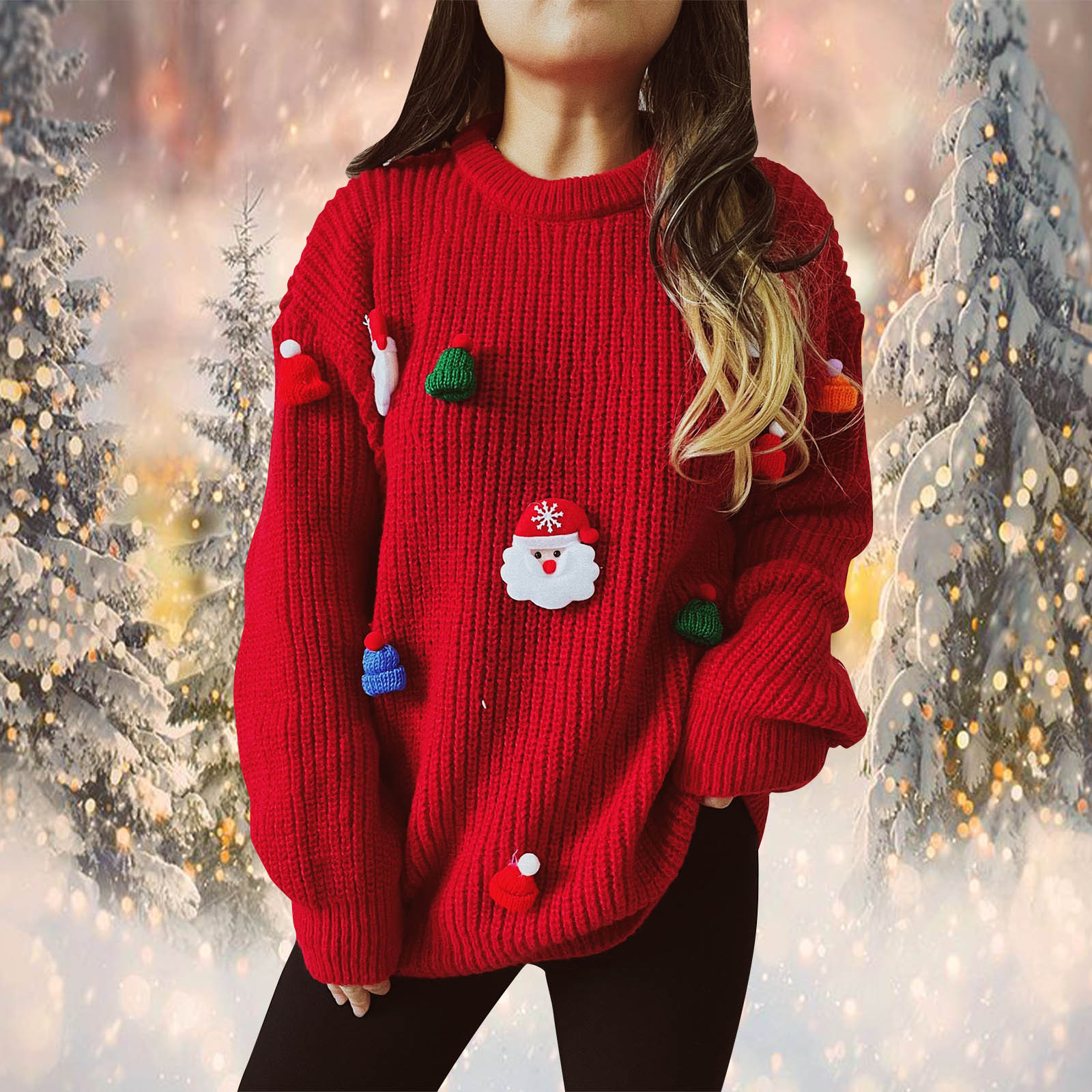 Fartey Ugly Christmas Sweaters for Women Xmas Santa Claus Crew Neck ...