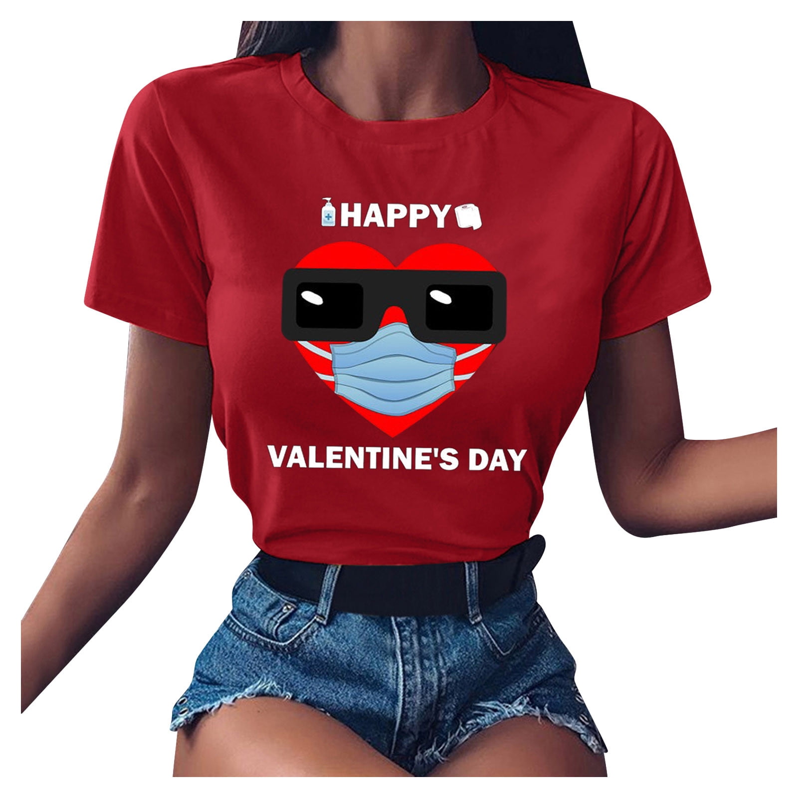 Fartey Valentine's Day T Shirts for Women 2025 Slim Fit Short Sleeve Holiday Tops Fashion Crew ...
