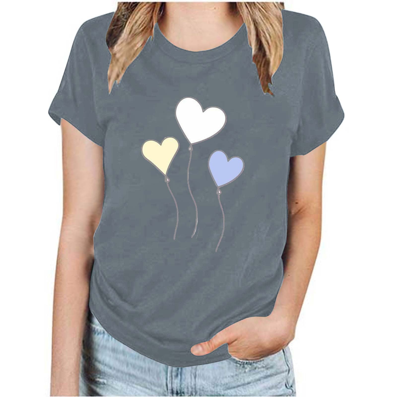 Fartey Valentine's Day T Shirts for Women Trendy Heart Print Graphic Tees Casual Loose Valentine ...