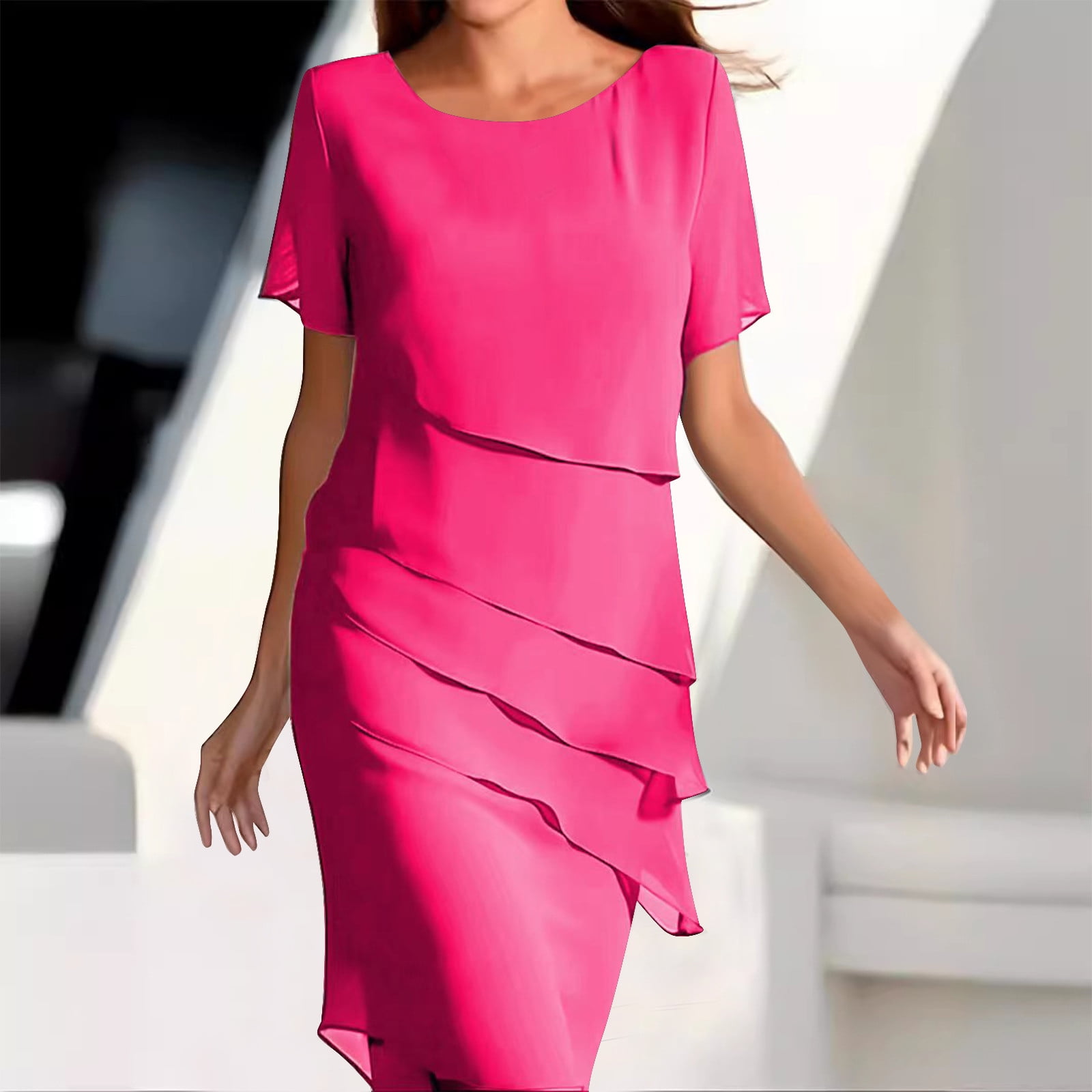 Fartey Wedding Guest Dress for Women Summer Flowy Chiffon Layered ...