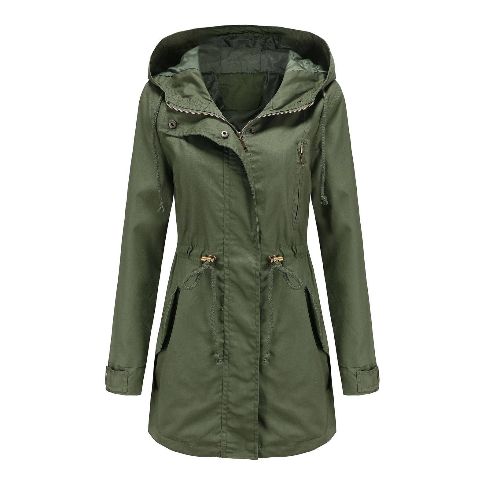 Fartey Women Military Anorak Jackets Zip Up Snap Button Hooded Parka ...