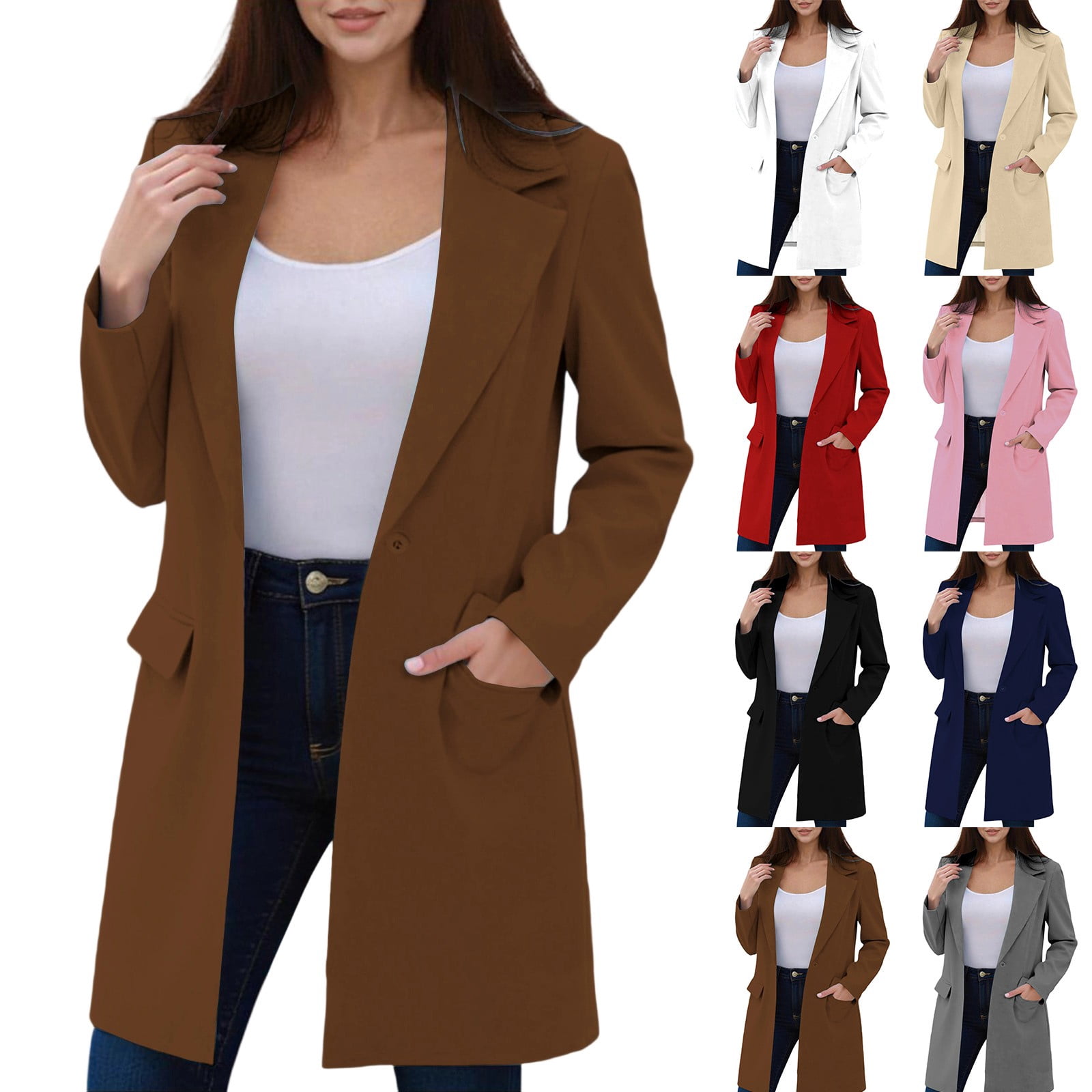 Fartey Women's Fall Winter Long Blazer Jackets Dressy Button Front ...