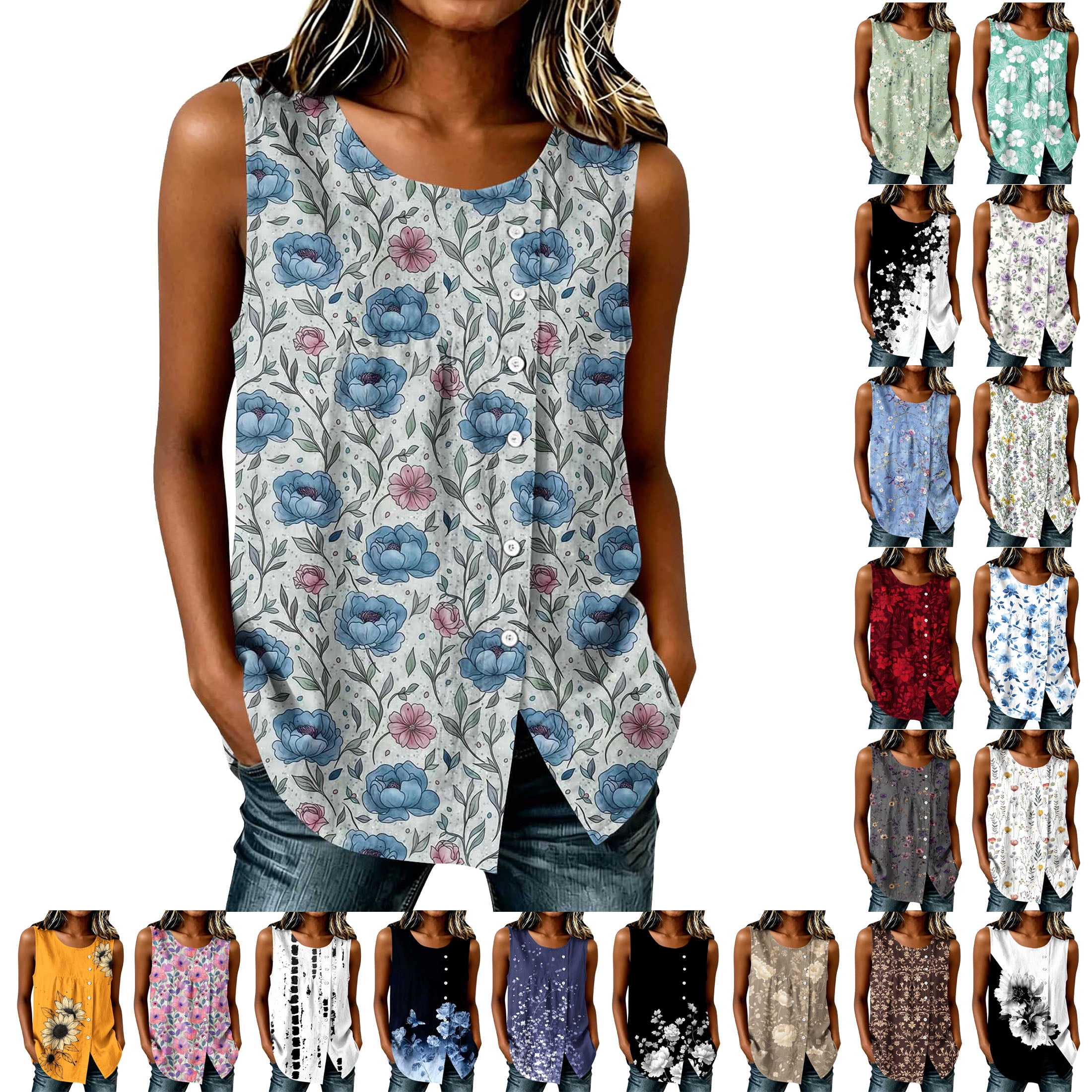 Fartey Women's Graphic Tank Tops Summer Sleeveless Shirts Cute Floral ...