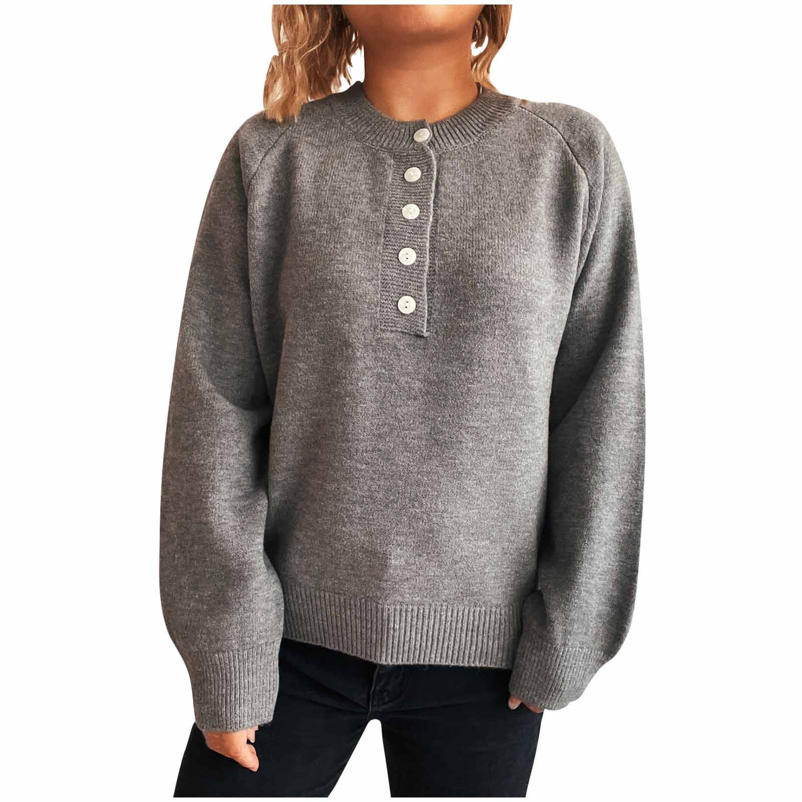 Fartey Women's Half Button Sweaters Loose Dressy Casual Long Sleeve ...
