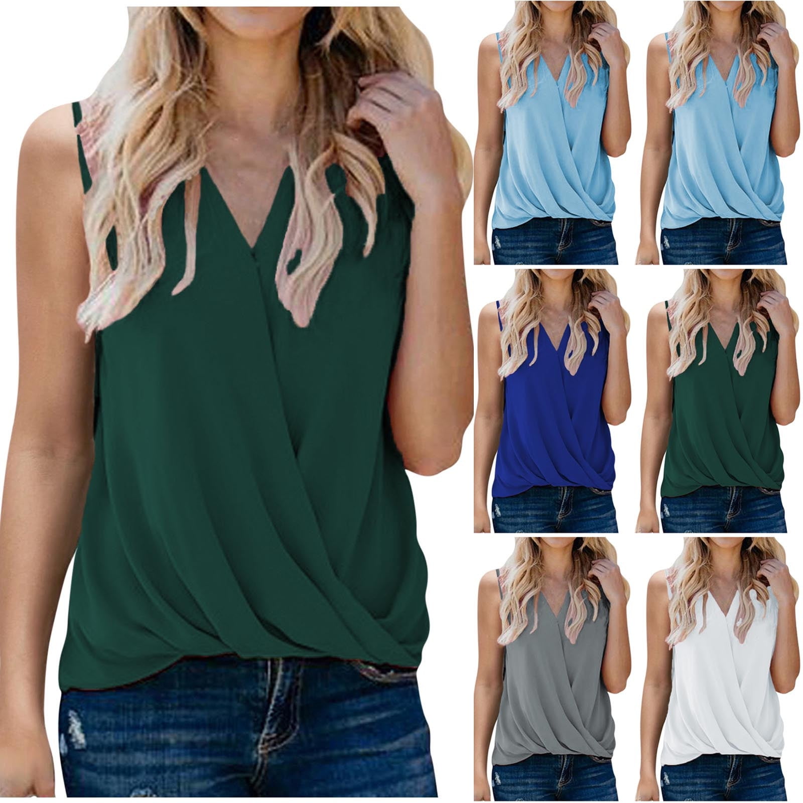 Fartey Women's Summer Tank Tops Dressy Casual Wrap V Neck Sleeveless ...