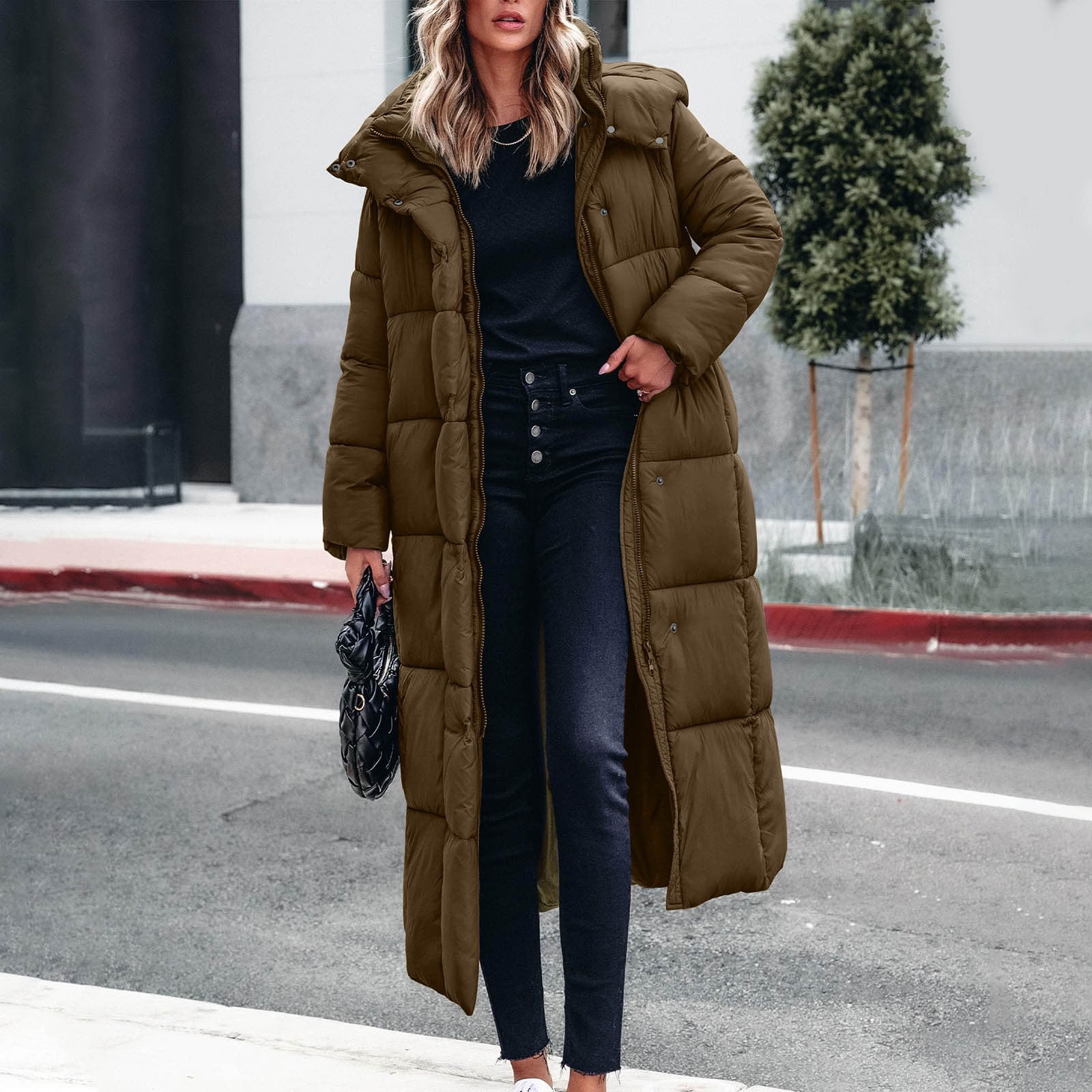 Fartey Women's Winter Long Puffer Coats Loose Casual Full Zip Thickened ...