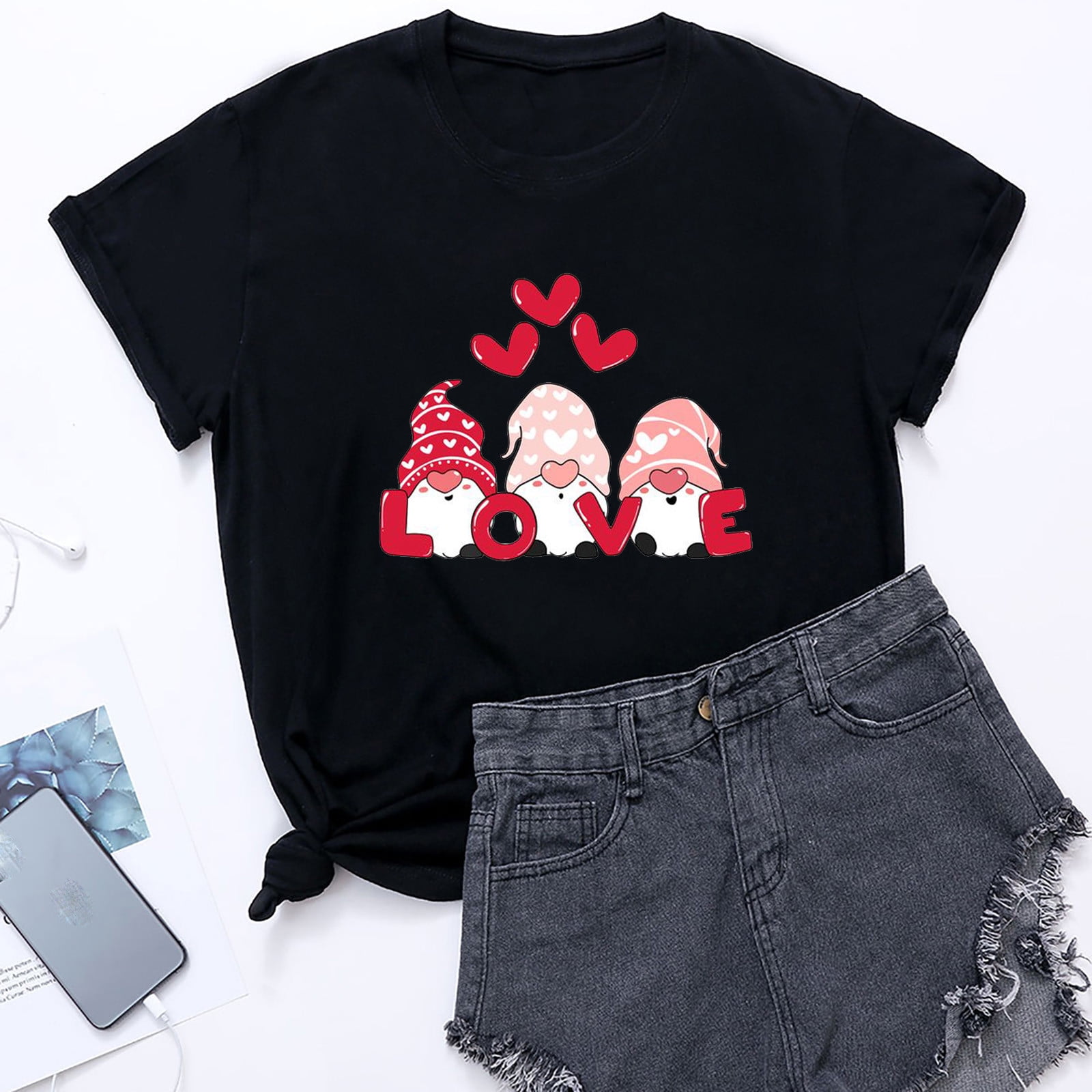 Fartey Womens Blouses Clearance Summer Short Sleeve T Shirts Cute Valentine's Day Graphic Tees ...