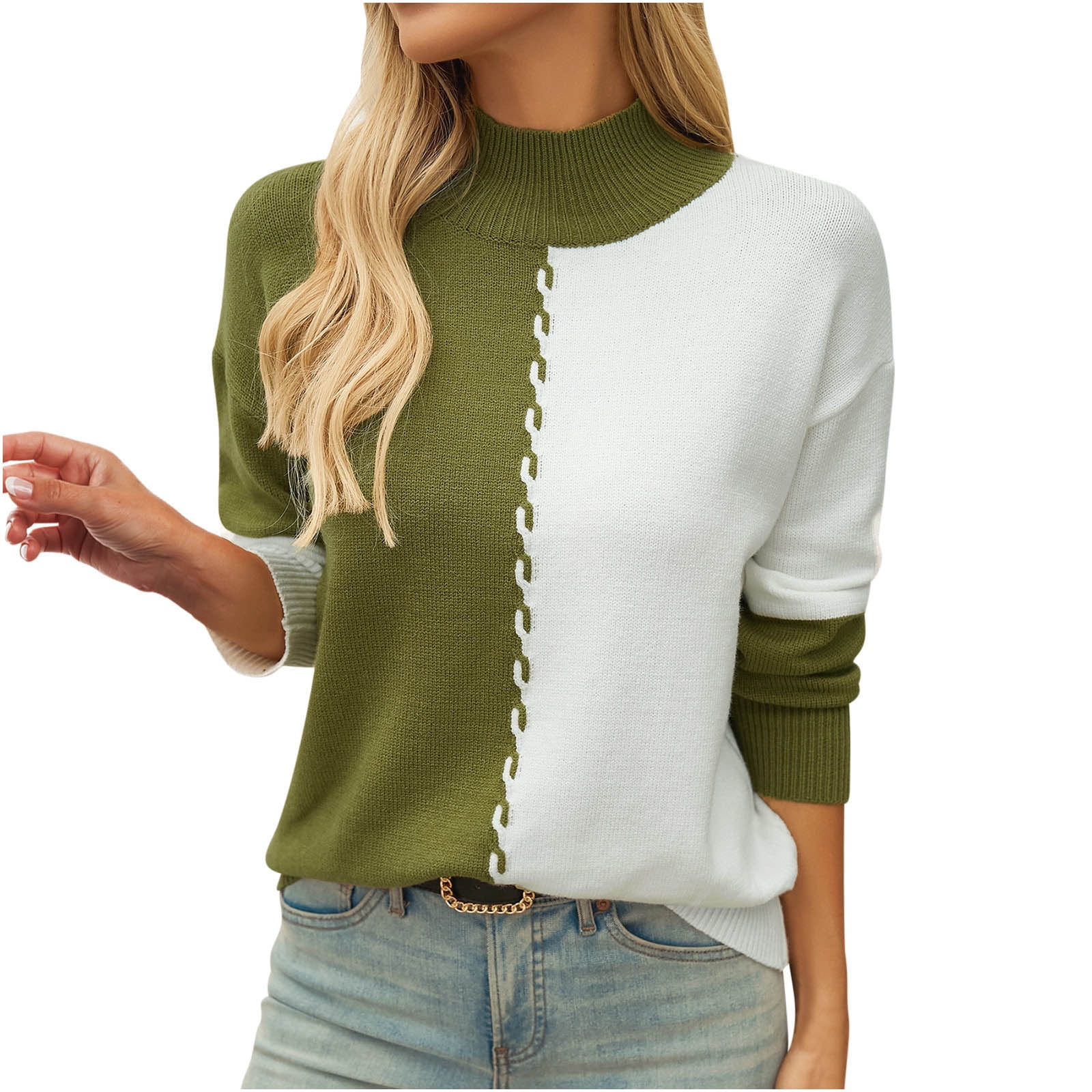Fartey Womens Color Block Sweaters Dressy Casual Mock Neck Pullover ...