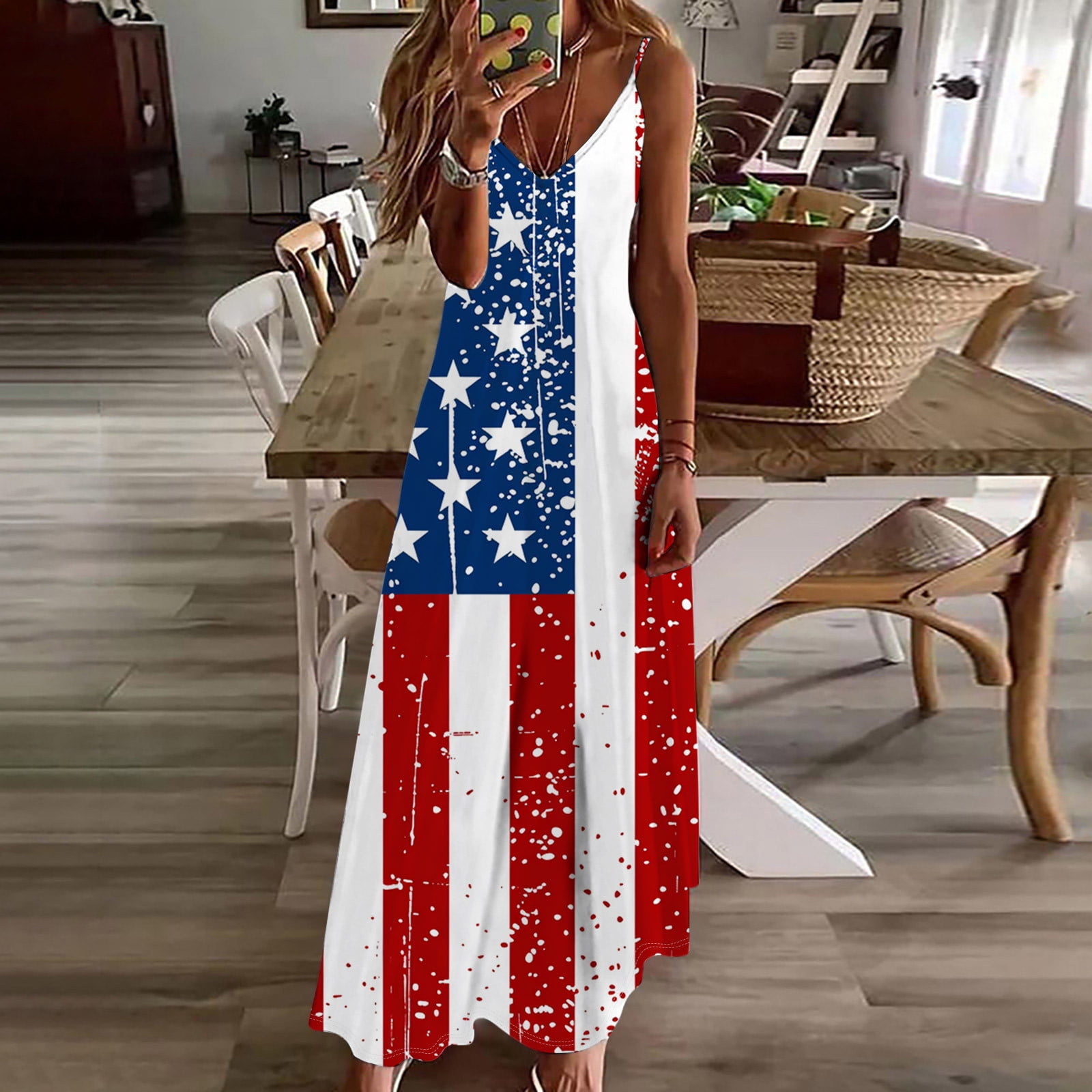 Fartey Womens Independence Day Maxi Dress Fashion American Flag ...