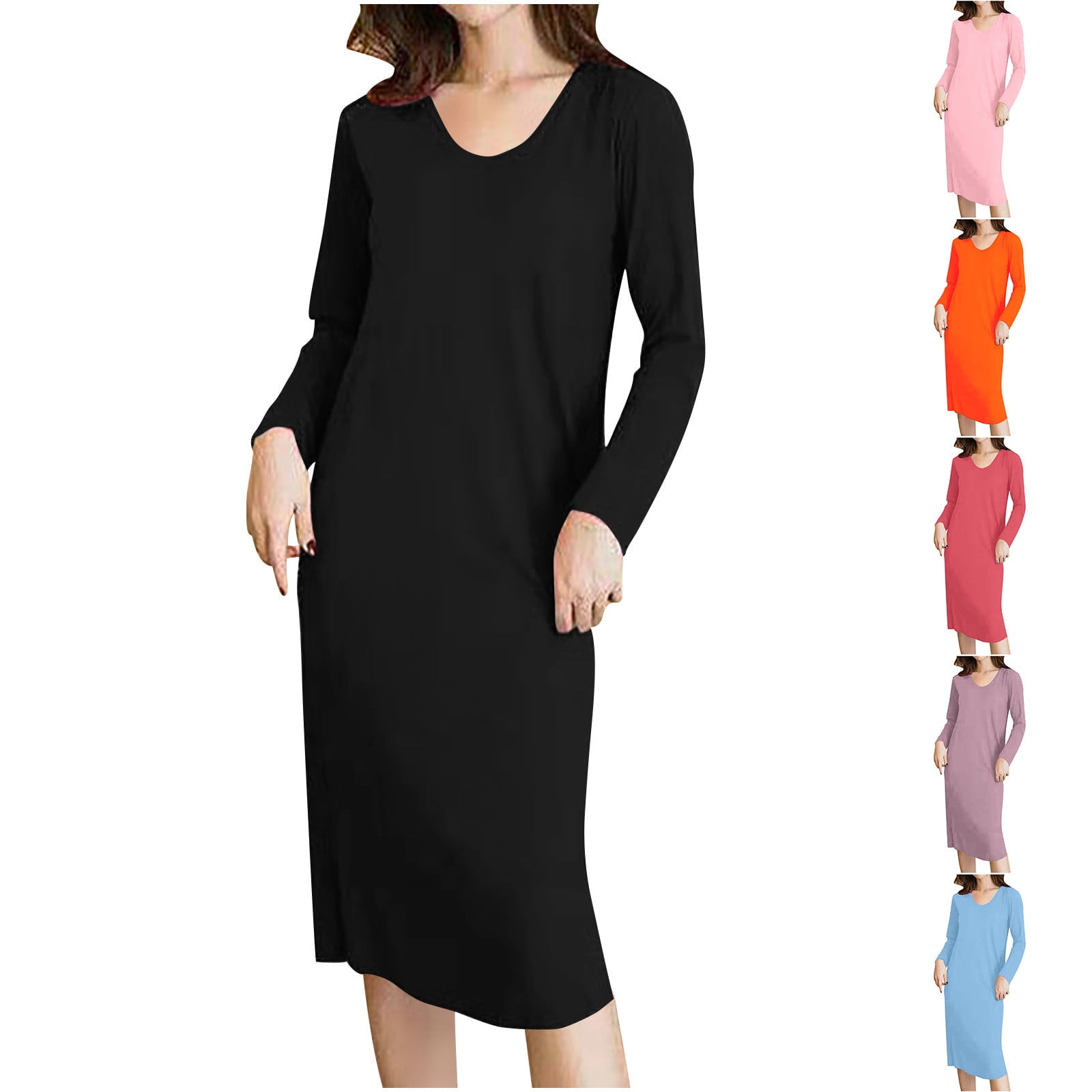 Fartey Womens Long Sleeve Sleepshirts with Built in Bra Soft Comfy Crew ...