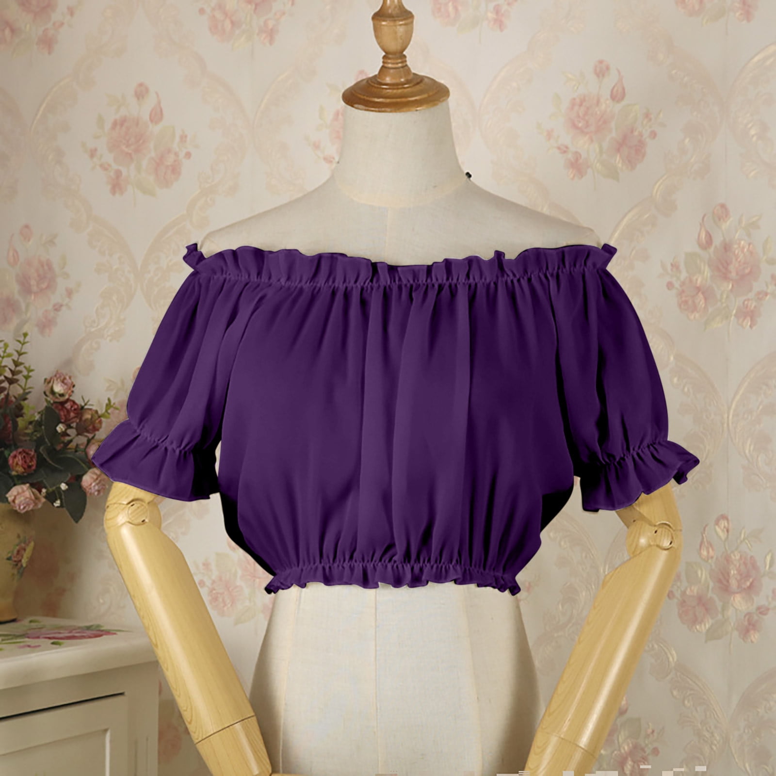 Fartey Womens Off Shoulder Crop Tops Fashion Cute Ruffle Trim Short ...
