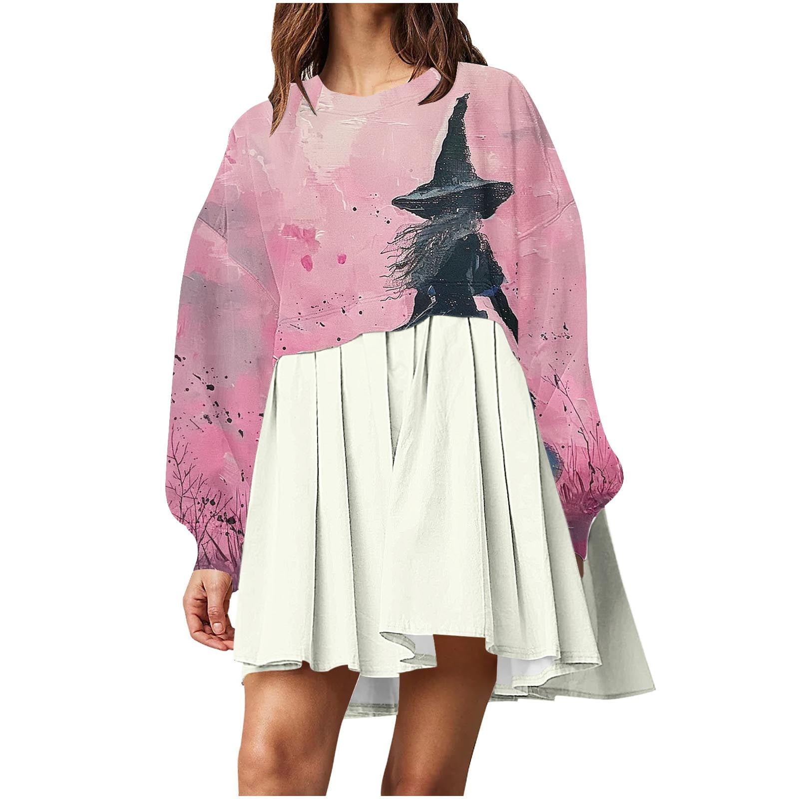 Fartey Womens Oversized Sweatshirt Dresses Funny Witch Print Midi ...