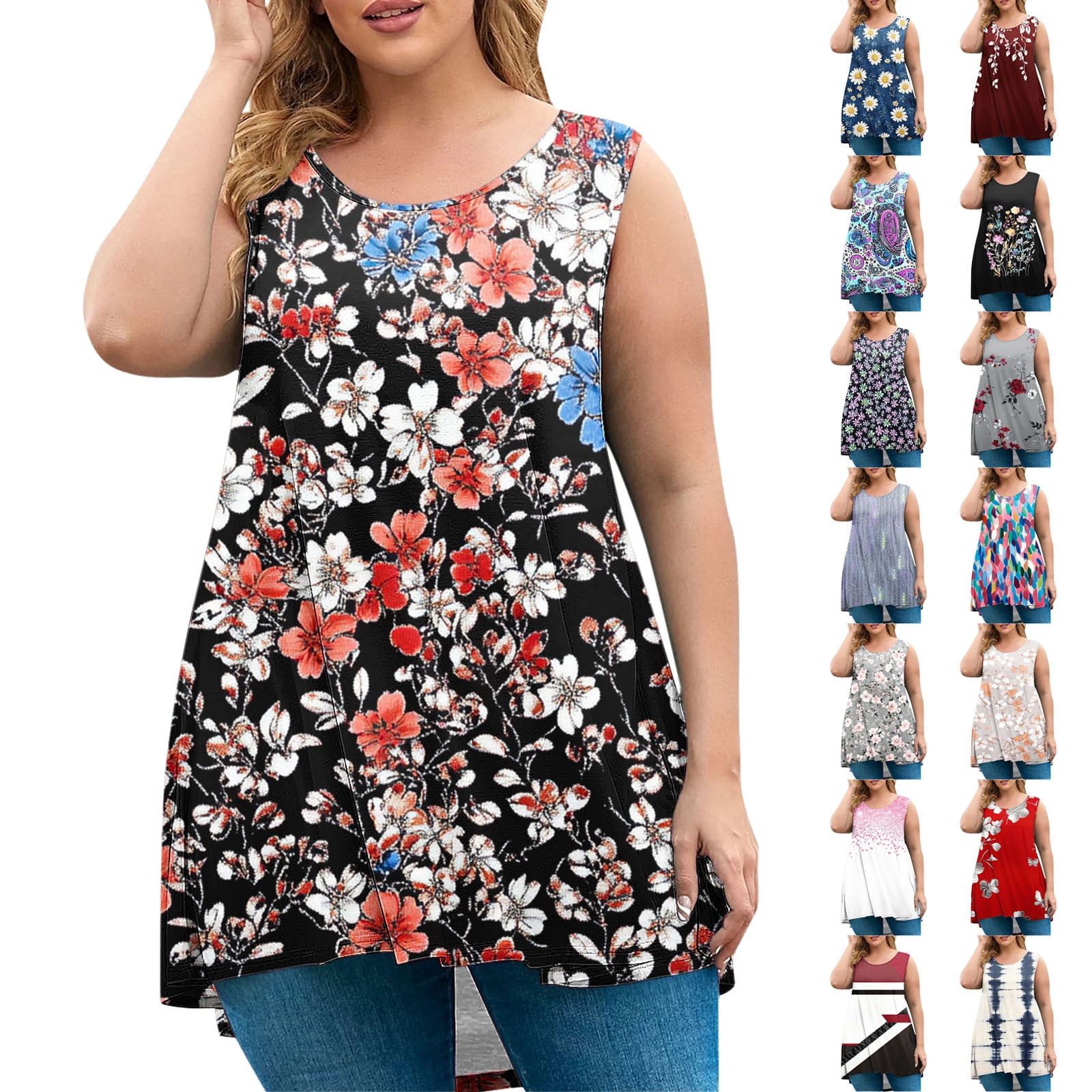Fartey Womens Plus Size Tank Tops Casual Summer Tanks Loose Fit ...