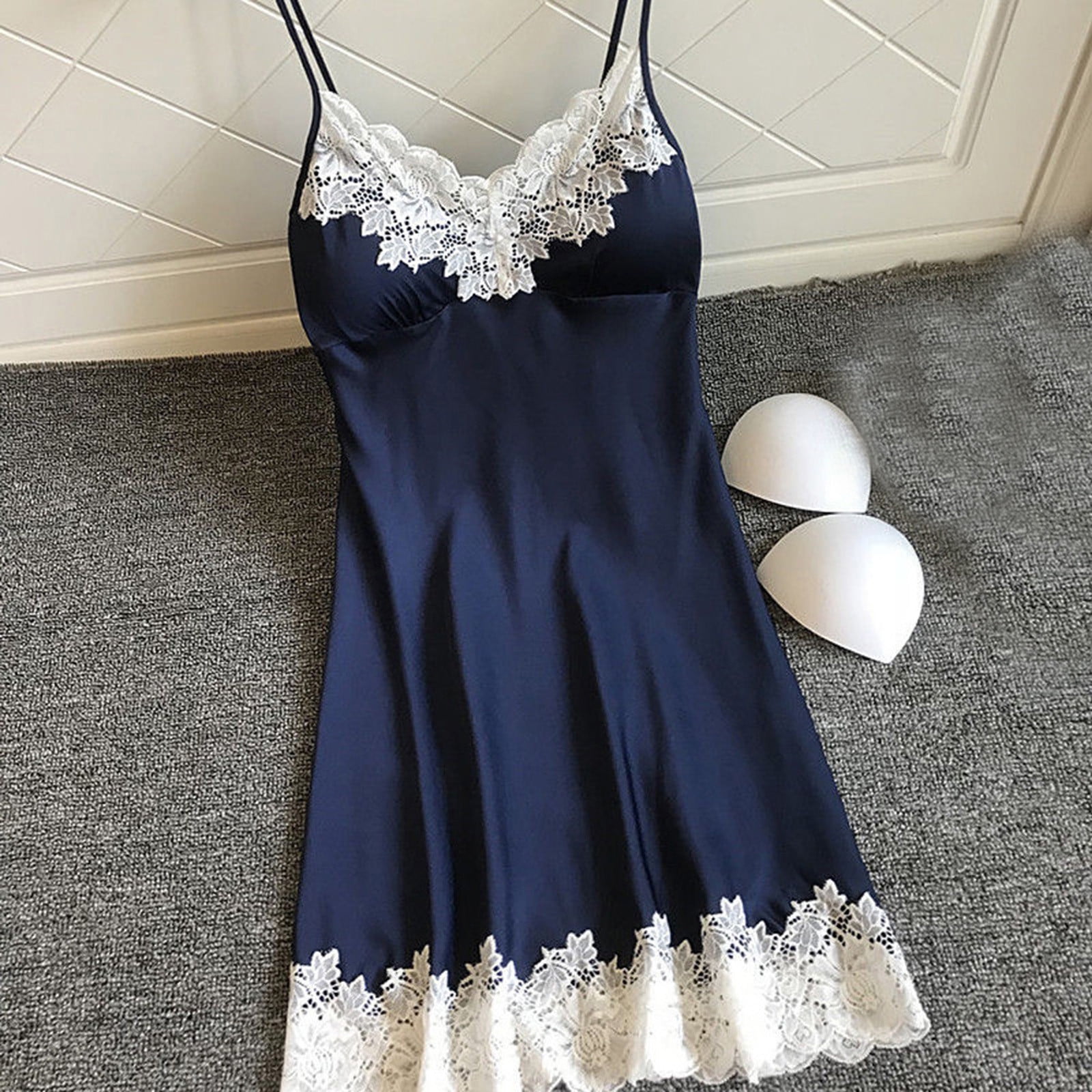 Fartey Womens Satin Nightgown Lace V Neck Camisole Sleepshirt Casual ...