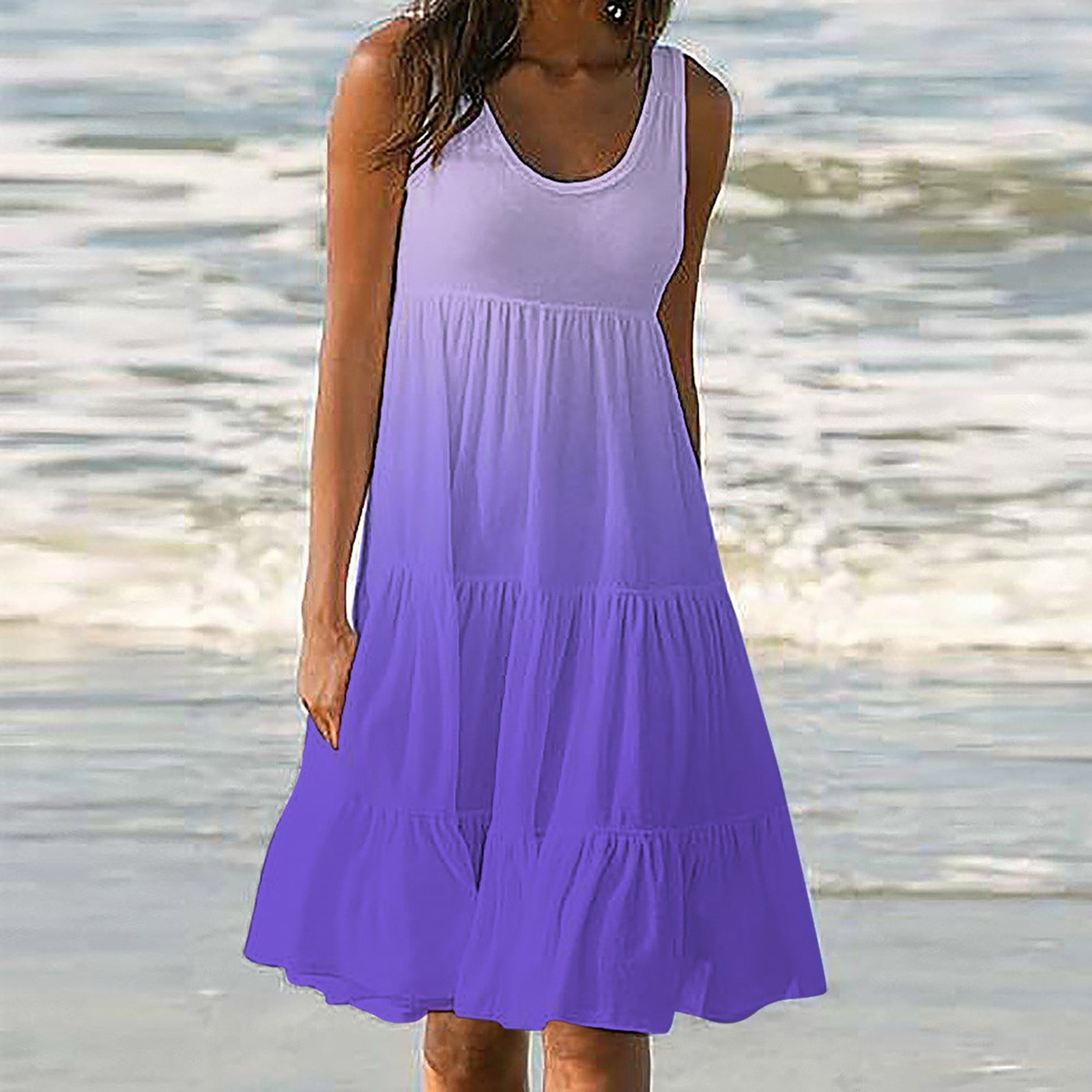 Fartey Womens Summer Dresses Clearance Fashion Gradient Tiered Above