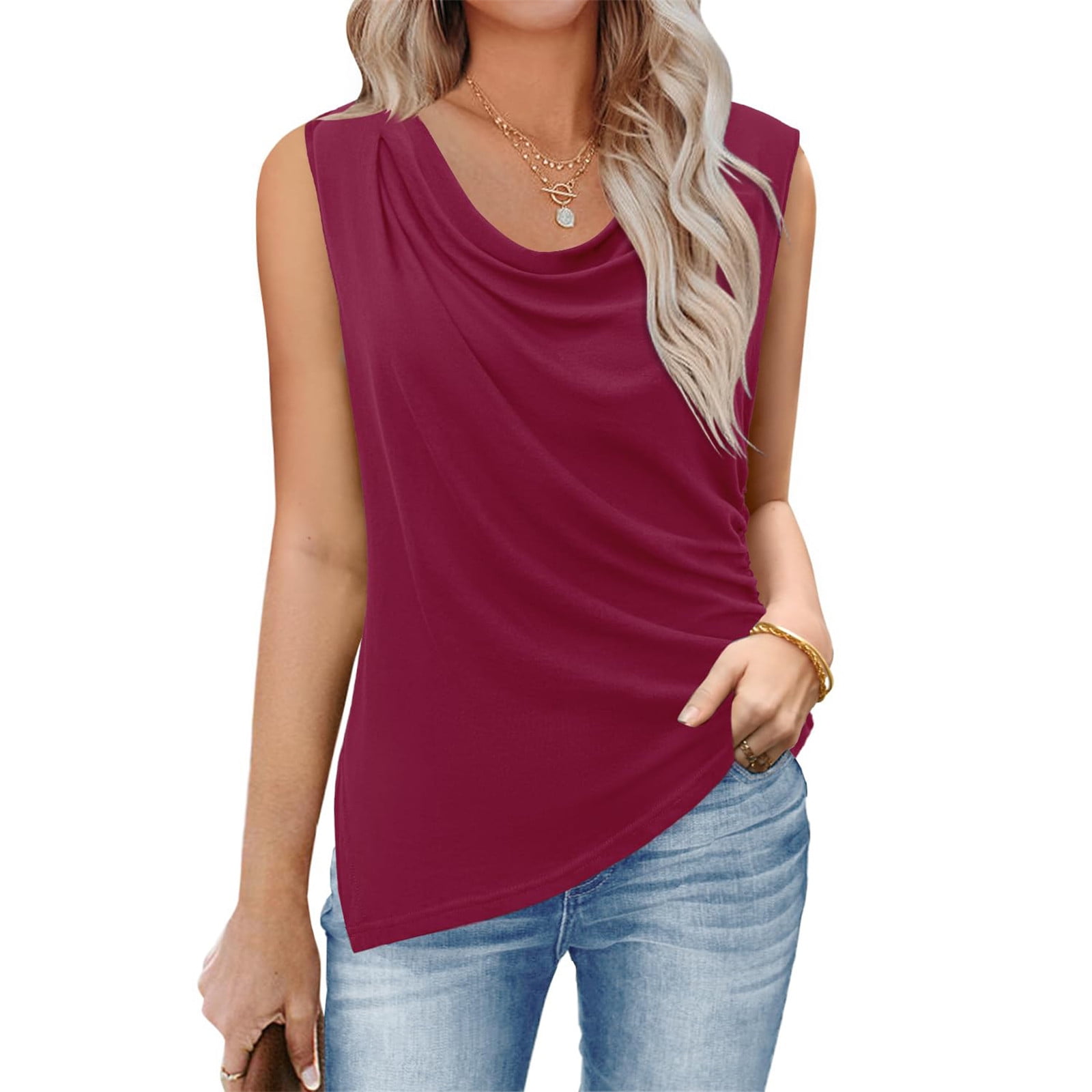 Fartey Womens Summer Tank Tops Loose Casual Cowl Neck Tanks Soft ...