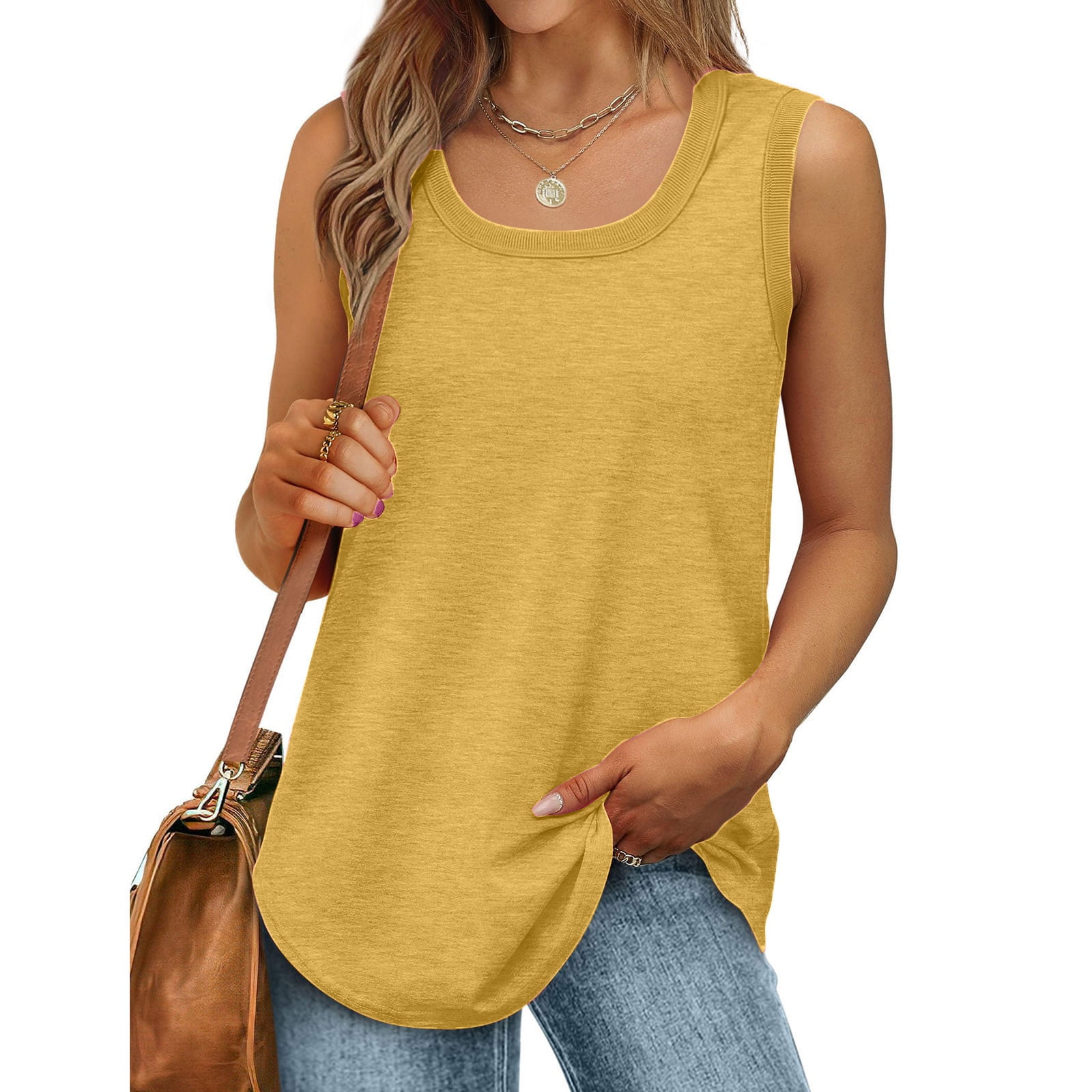Fartey Womens Tank Tops Ribbed Trim Scoop Neck Undershirts Solid Color ...