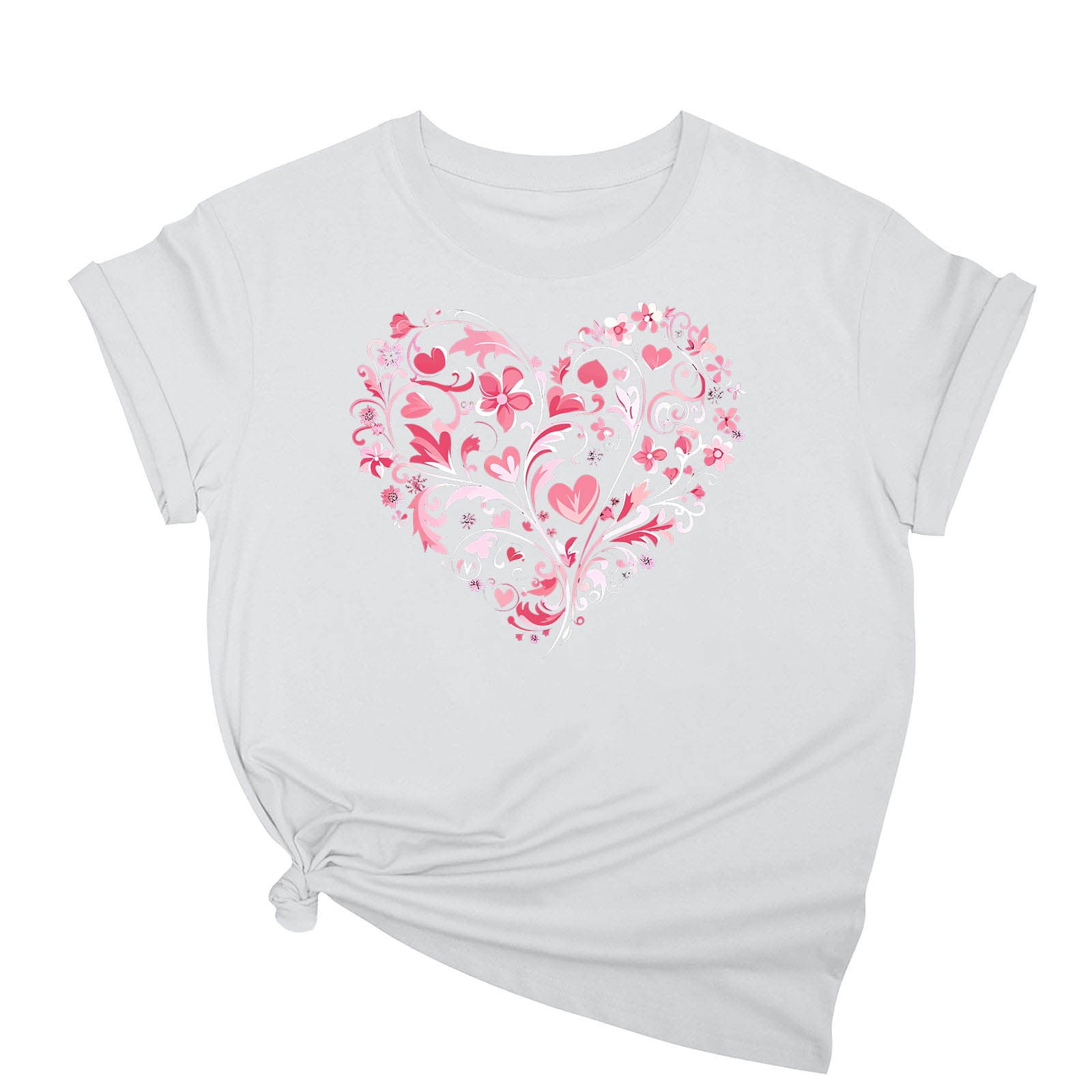 Fartey Womens Valentine's Day T Shirts Cute Heart Florals Graphic Tees Summer Casual Short ...