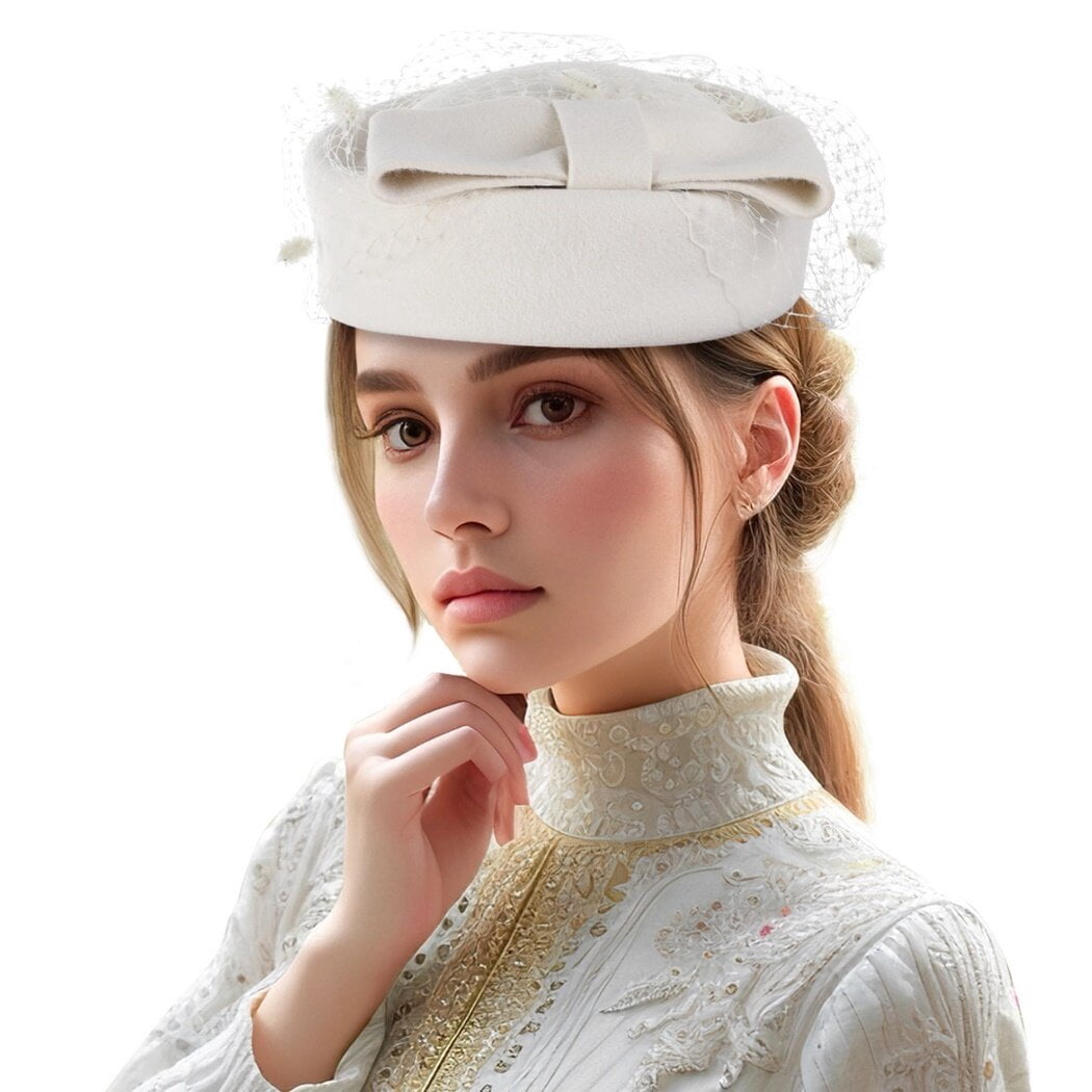Fascinator Hat, British Veil Wool Pillbox Hat for Ladies, Elegant Veil ...
