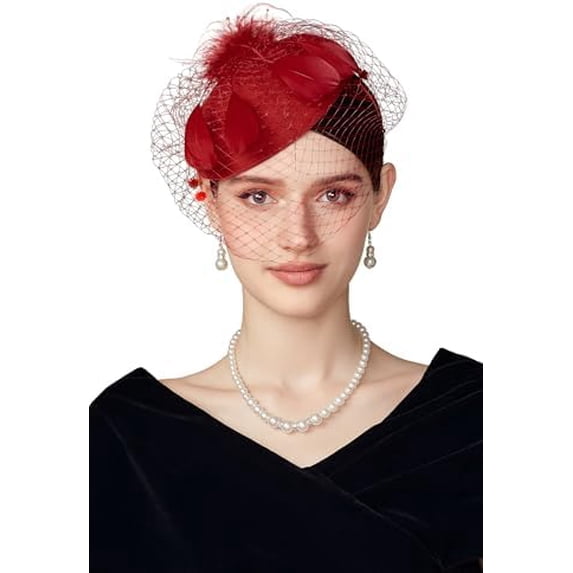 Fascinator Hat Veil Feather Fascinators Hair Clip Tea Party Pillbox ...