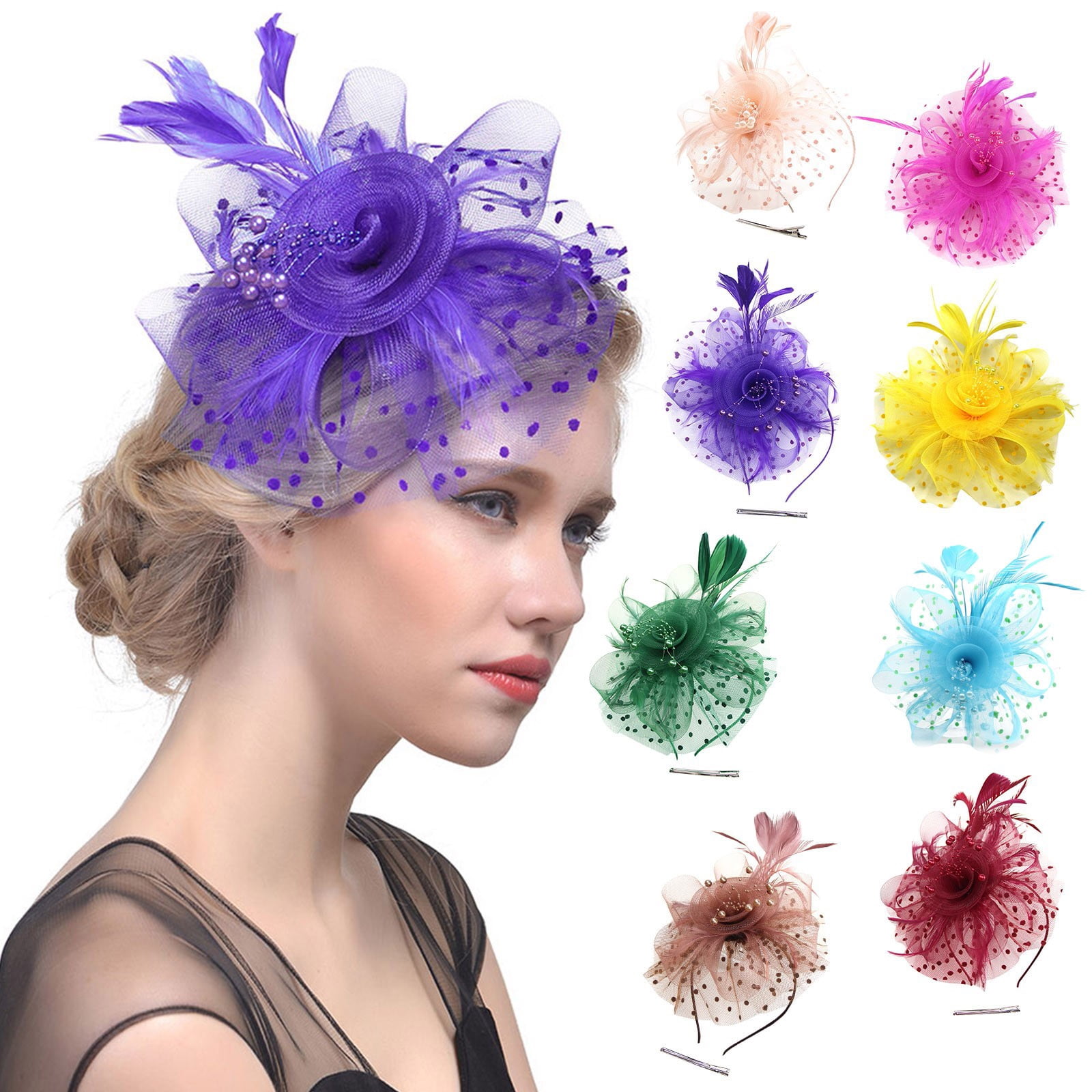 Fascinators Hat Flower Mesh Ribbons Feathers on A Headband And A Clip ...